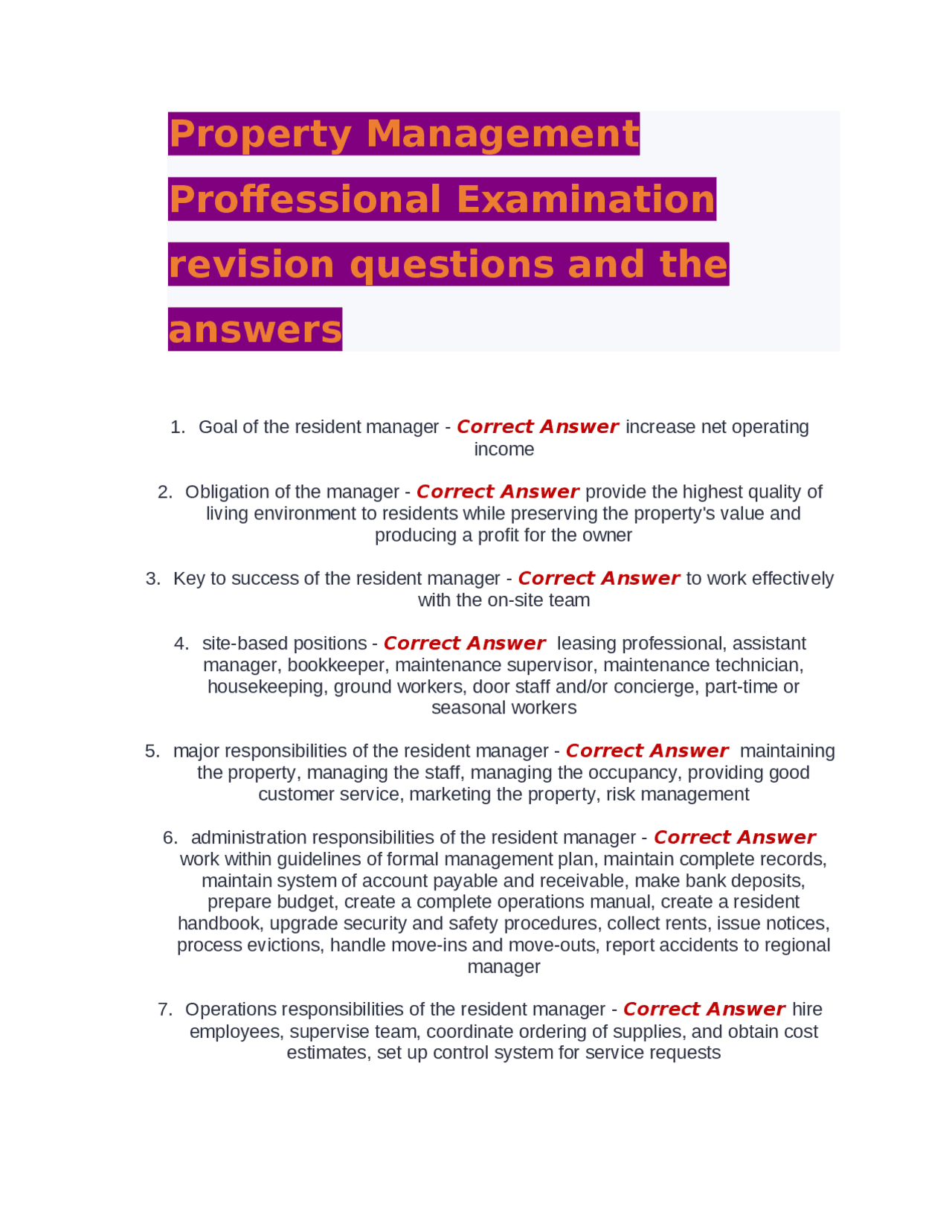 Property Management Responsibilities and Terminology | Exams Project ...