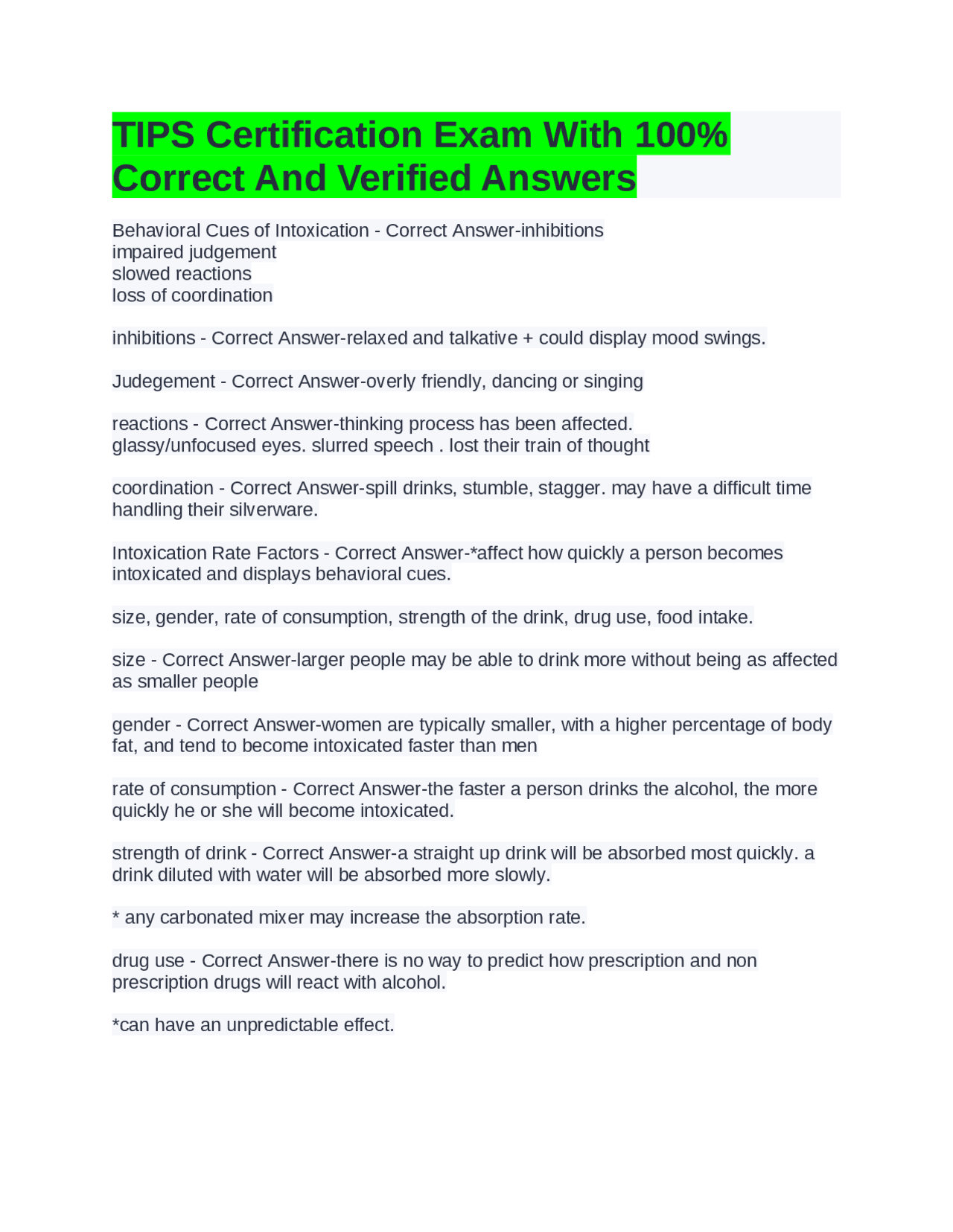 TIPS Certification Exam With 100% Correct And Verified Answers | Exams ...