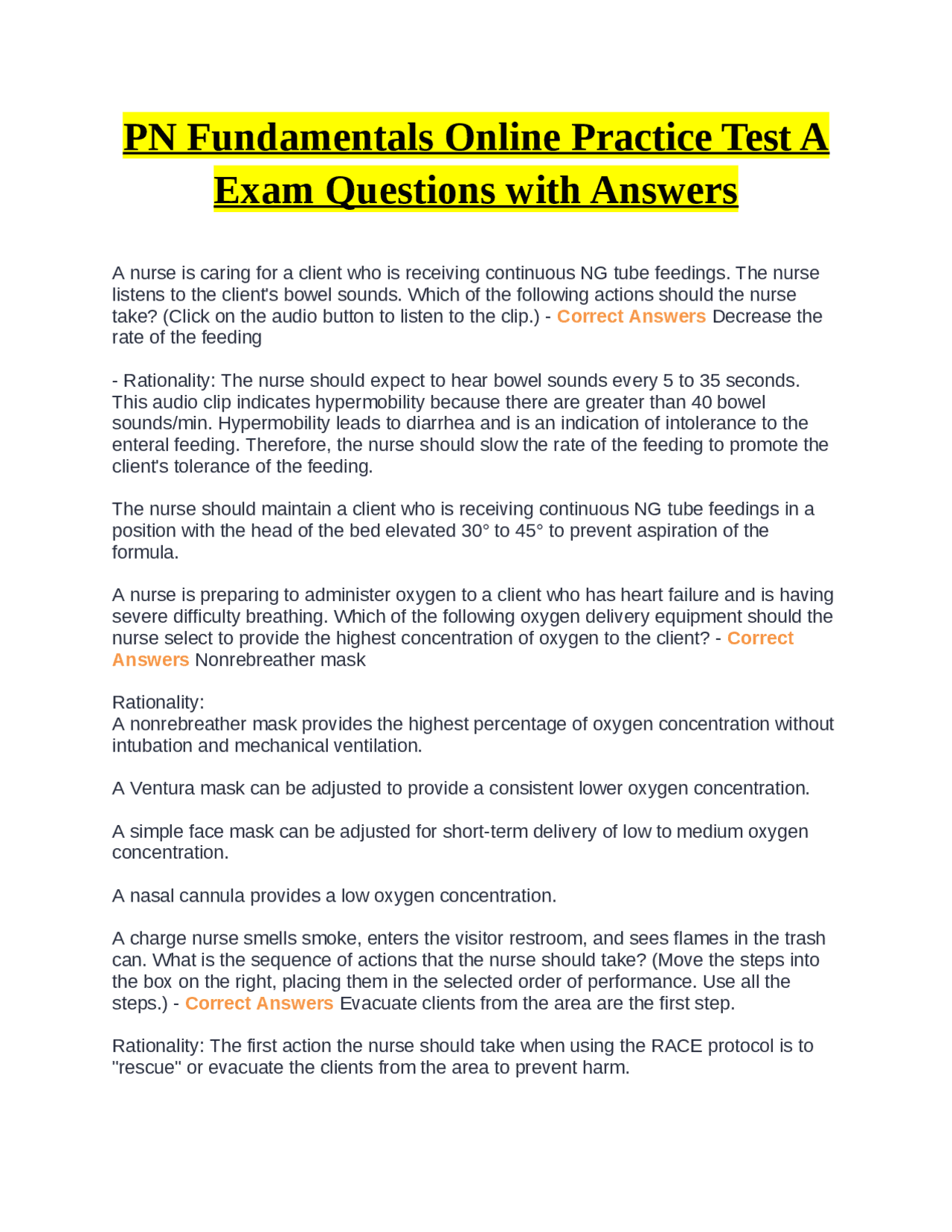 PN Fundamentals Online Practice Test A Exam Questions with Answers ...
