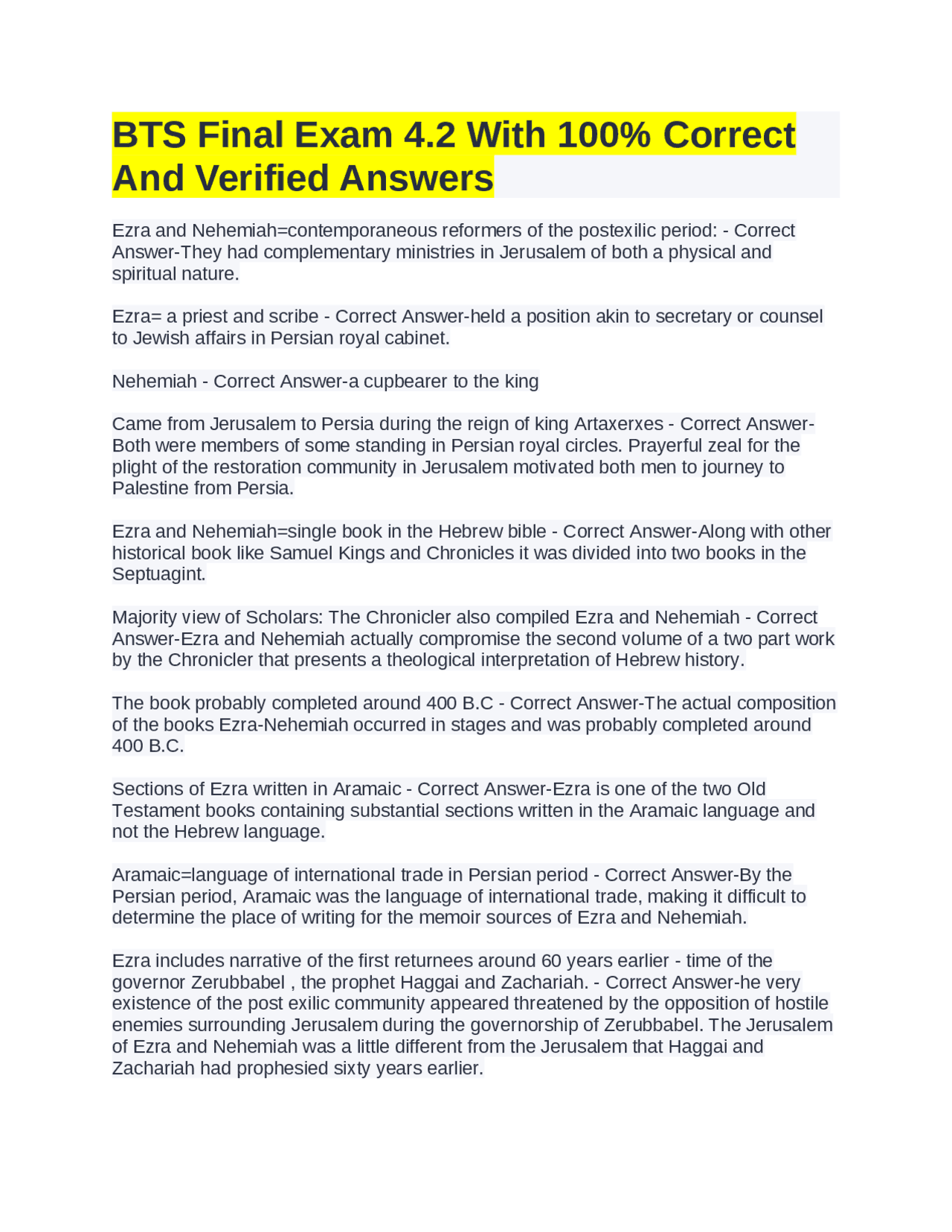 BTS Final Exam 4.2 With 100% Correct And Verified Answers | Exams ...