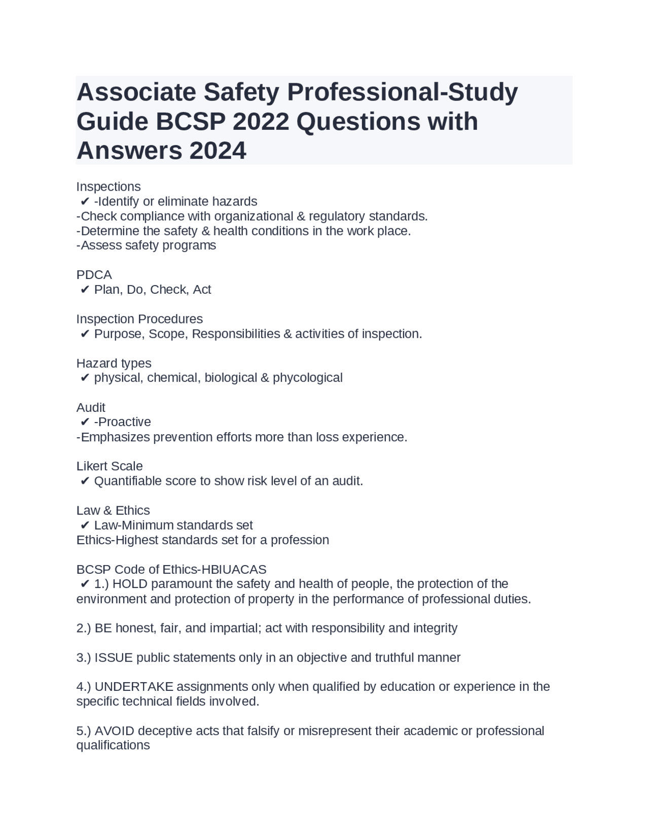 Associate Safety Professional-Study Guide BCSP 2022 Questions with ...