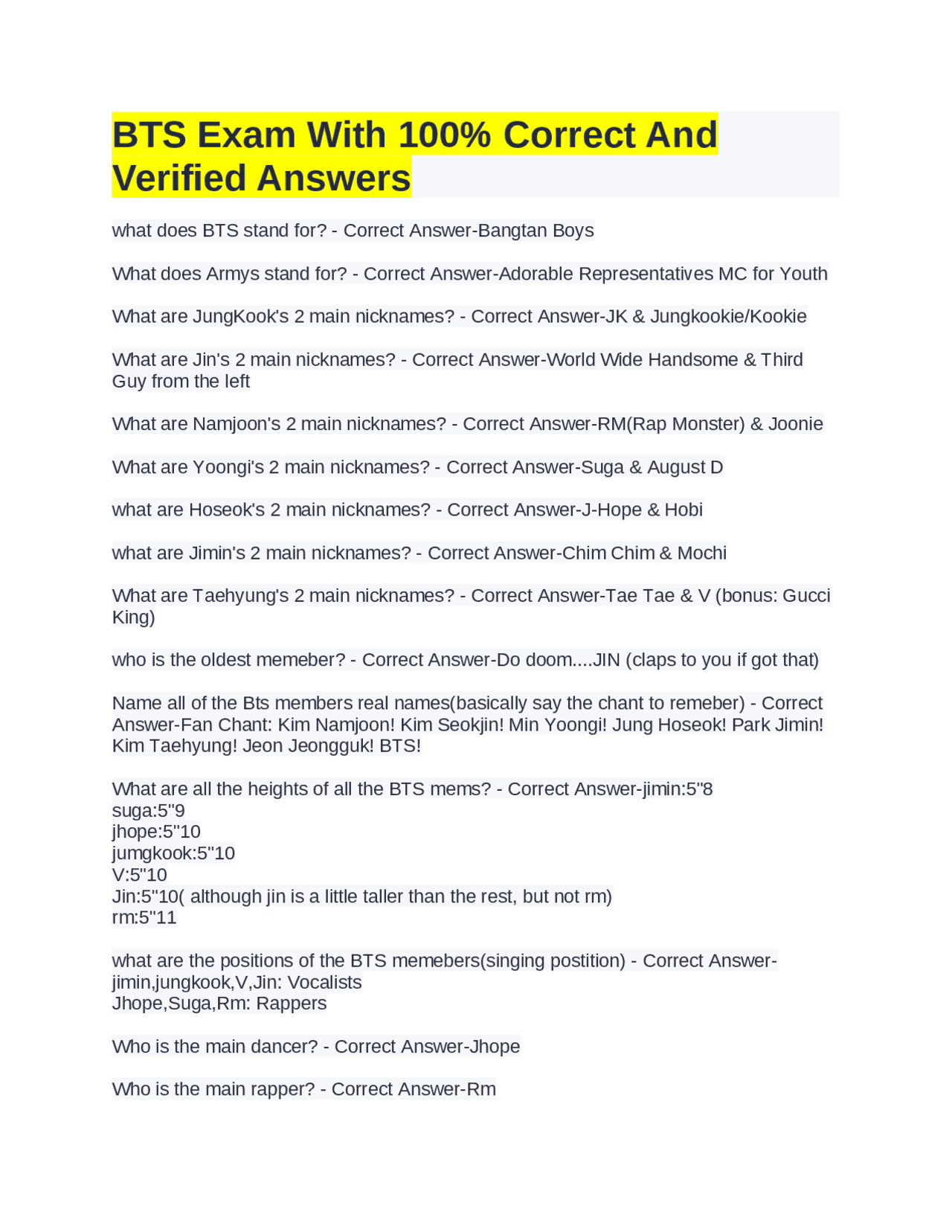 BTS Exam With 100% Correct And Verified Answers | Exams Advanced ...