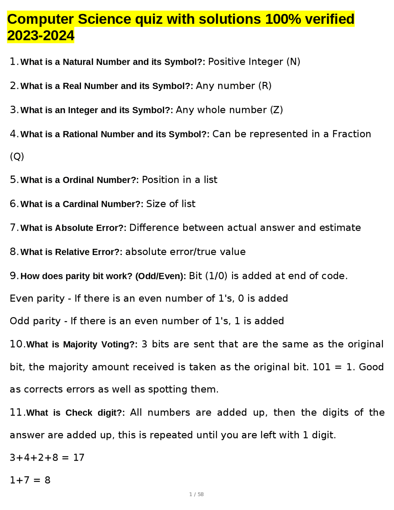 Computer Science quiz with solutions 100% verified 2023-2024 | Exams ...