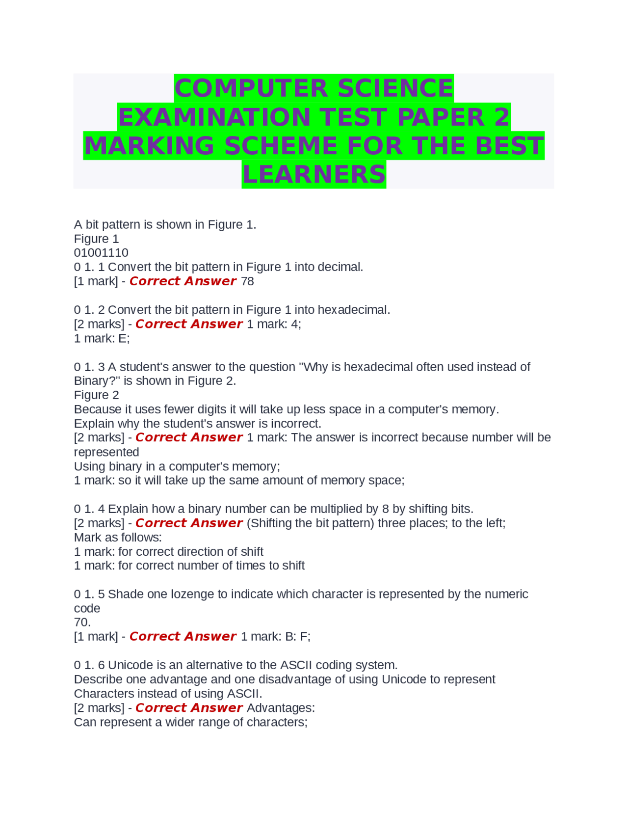 COMPUTER SCIENCE EXAMINATION PAPER 2 MARKING SCHEME | Exams Project Management | Docsity