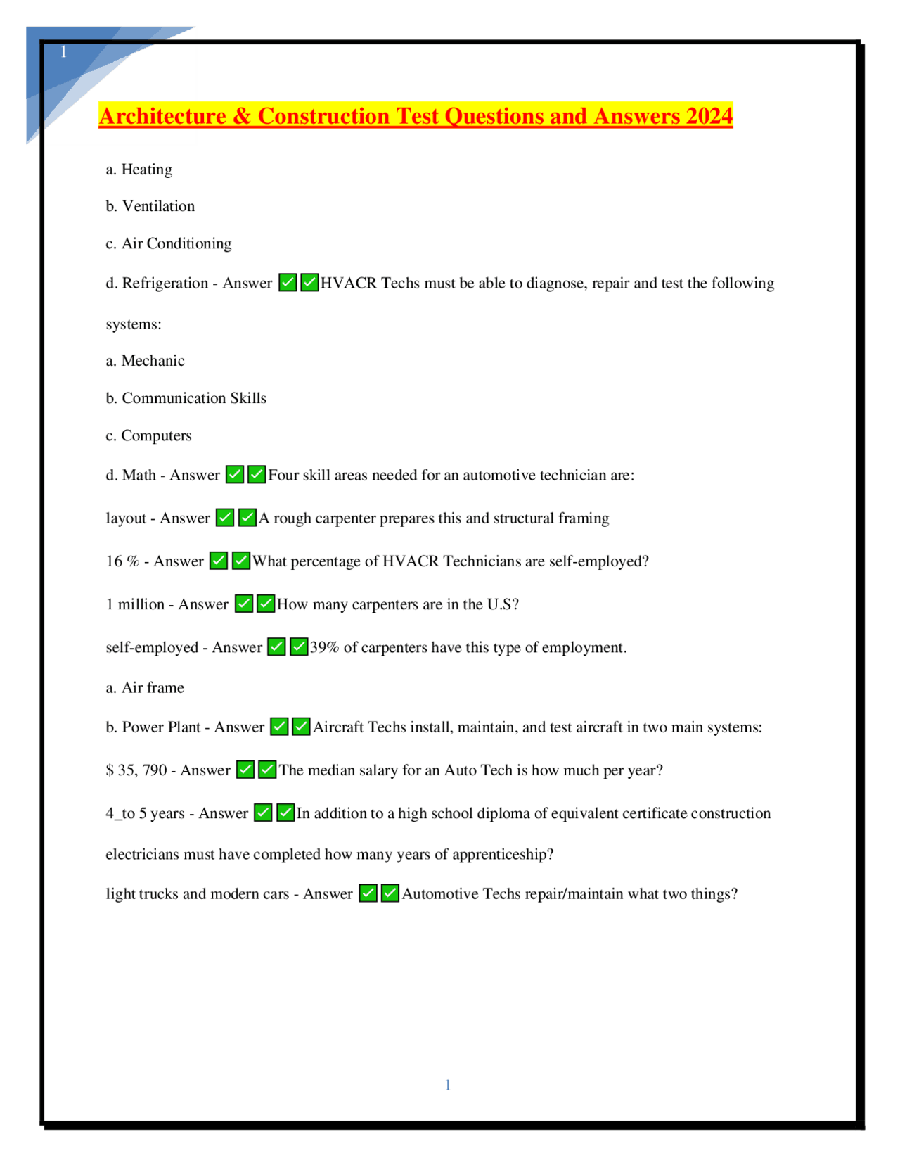 Architecture & Construction Test Questions and Answers 2024 | Exams ...