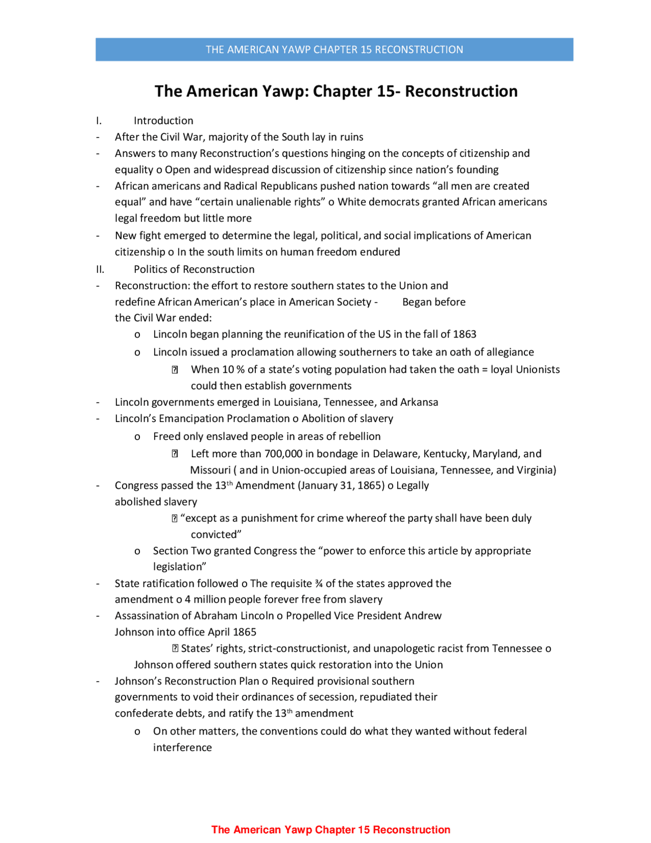 The American Yawp Chapter 15 Reconstruction.pdf | Exams African ...