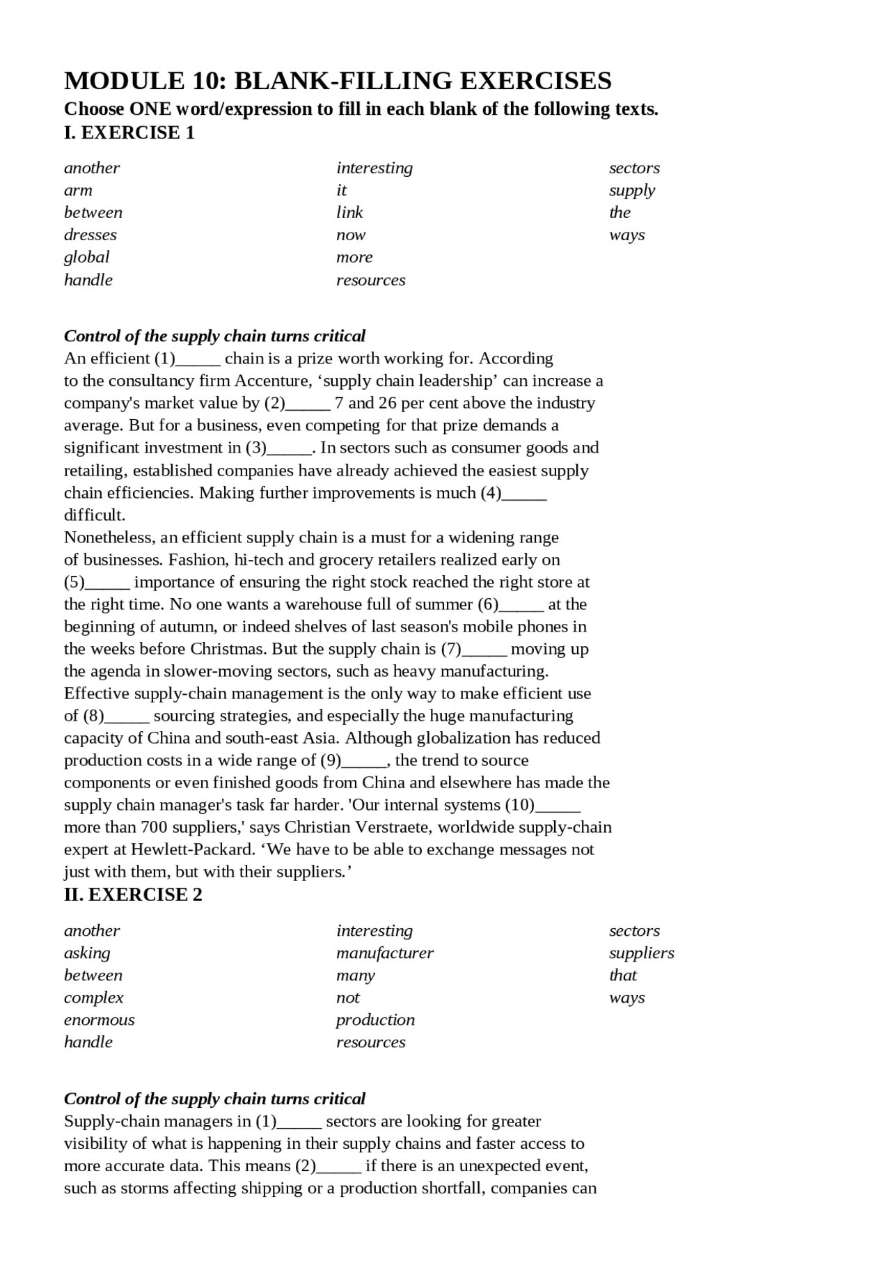 International English | Exercises Business English | Docsity