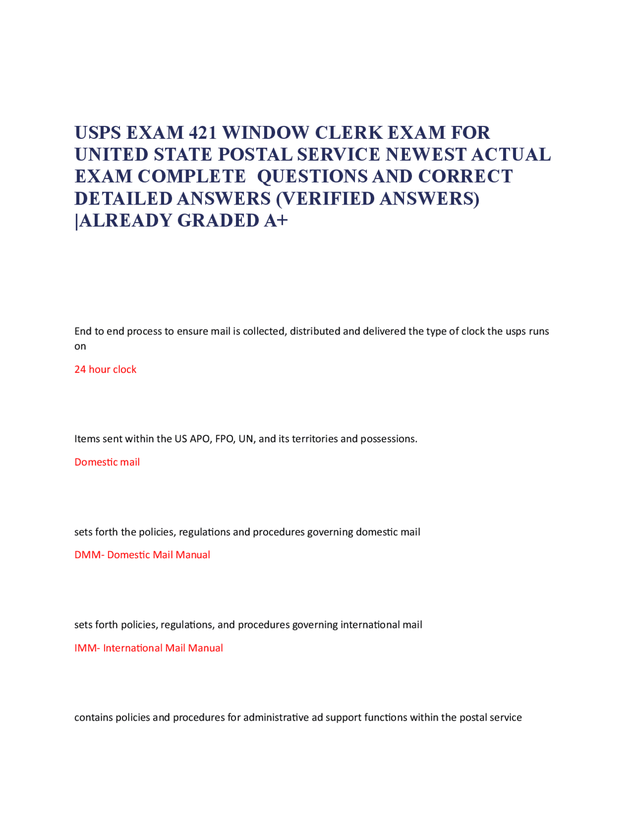 USPS EXAM 421 WINDOW CLERK EXAM FOR UNITED STATE POSTAL SERVICE | Exams ...