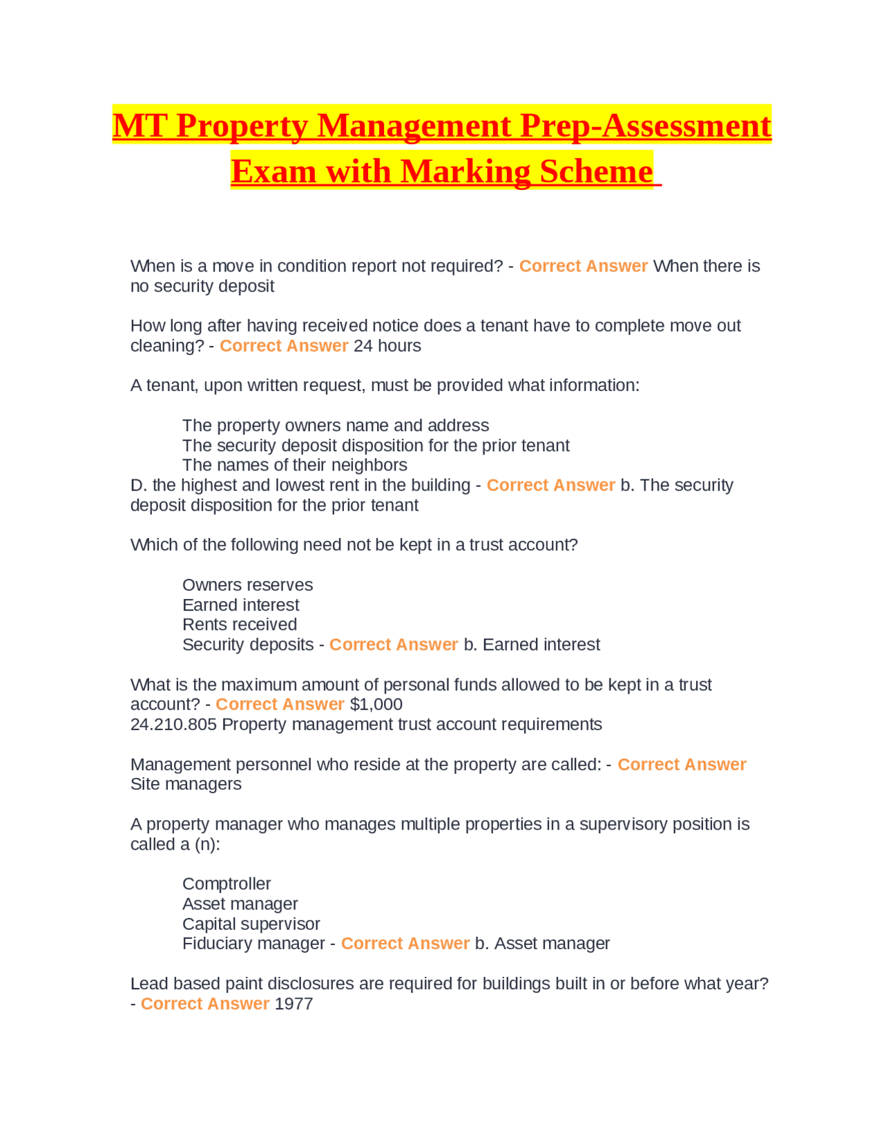 MT Property Management Prep-Assessment Exam with Marking Scheme | Exams ...
