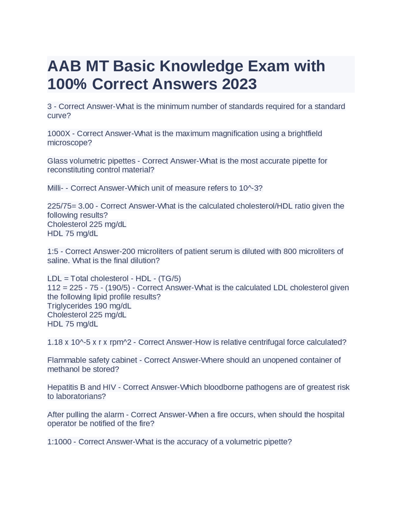 AAB MT Basic Knowledge Exam with 100% Correct Answers 2023 | Exams ...