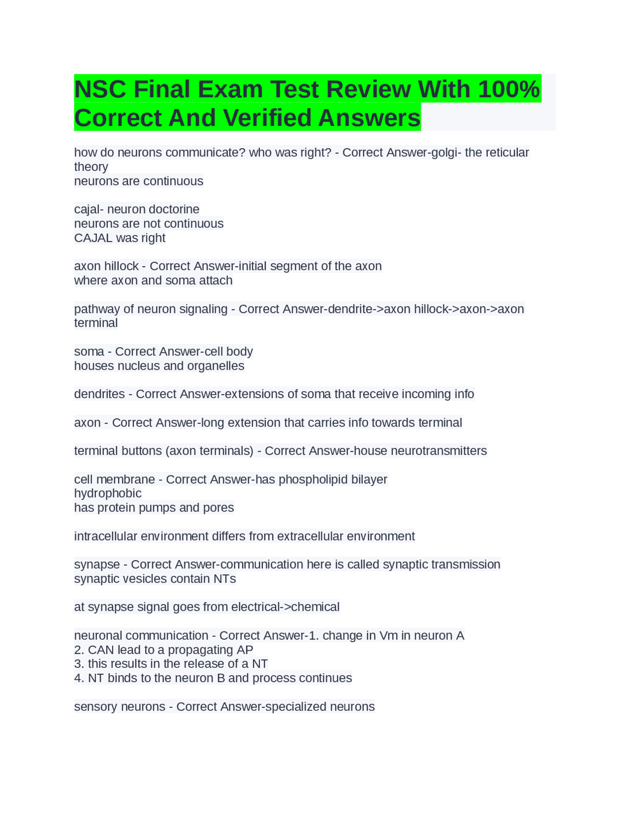 NSC Final Exam Test Review With 100% Correct And Verified Answers ...