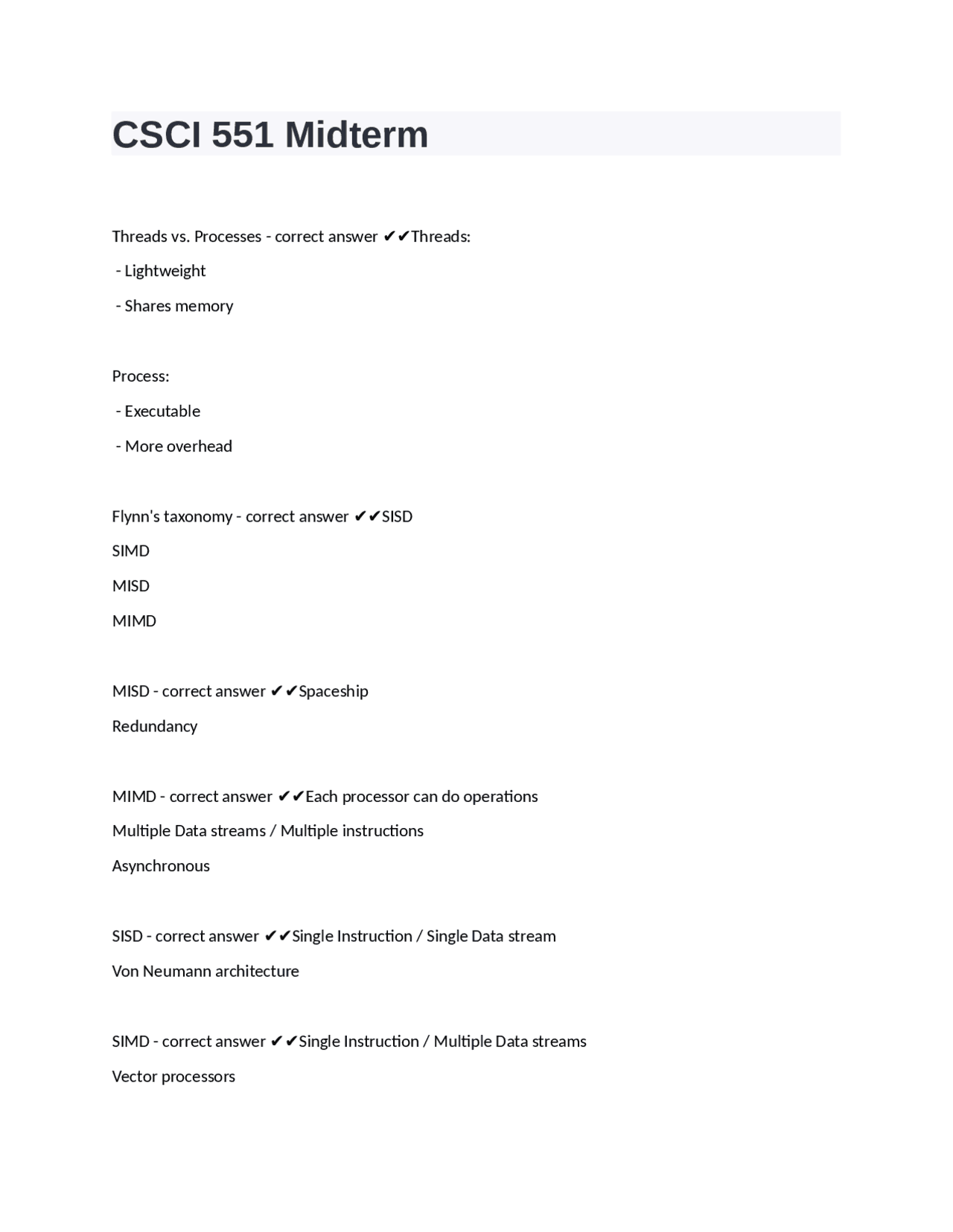 Csci 551 Midterm Questions With 100 Correct Answers Graded A Exams Nursing Docsity