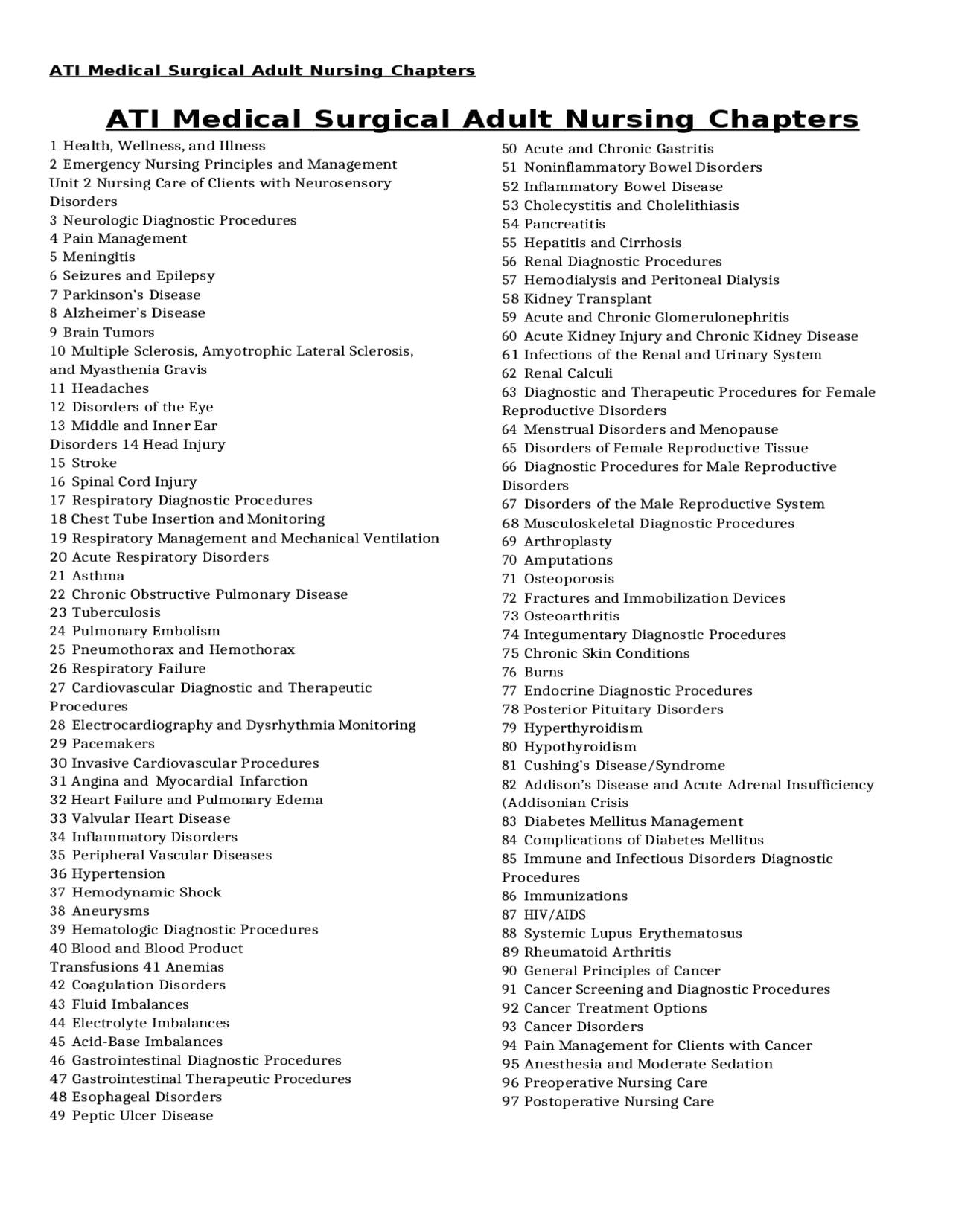 ATI Medical Surgical Adult Nursing ChaptersATI Medical Surgical Adult ...