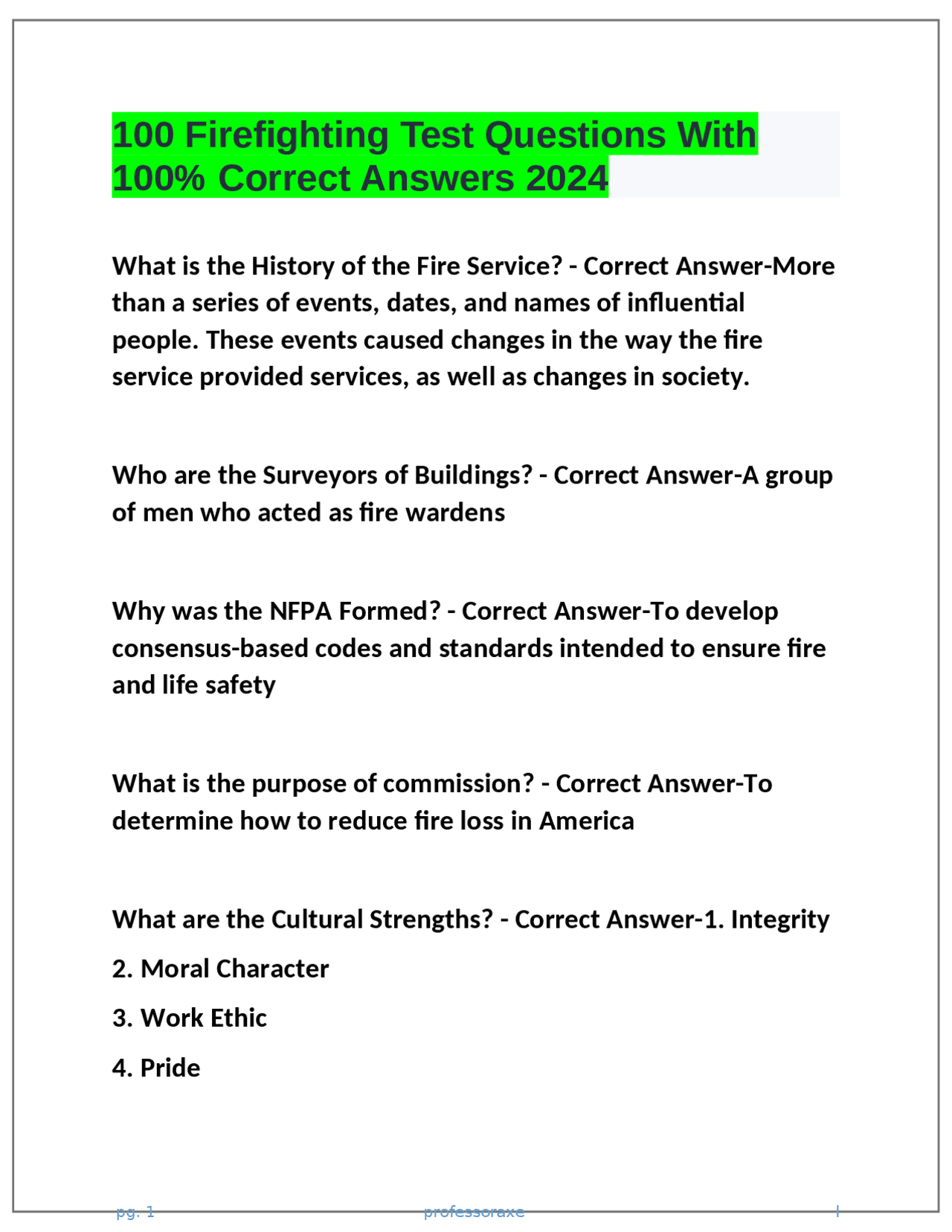 100 Firefighting Test Questions With 100% Correct Answers 2024 | Exams ...