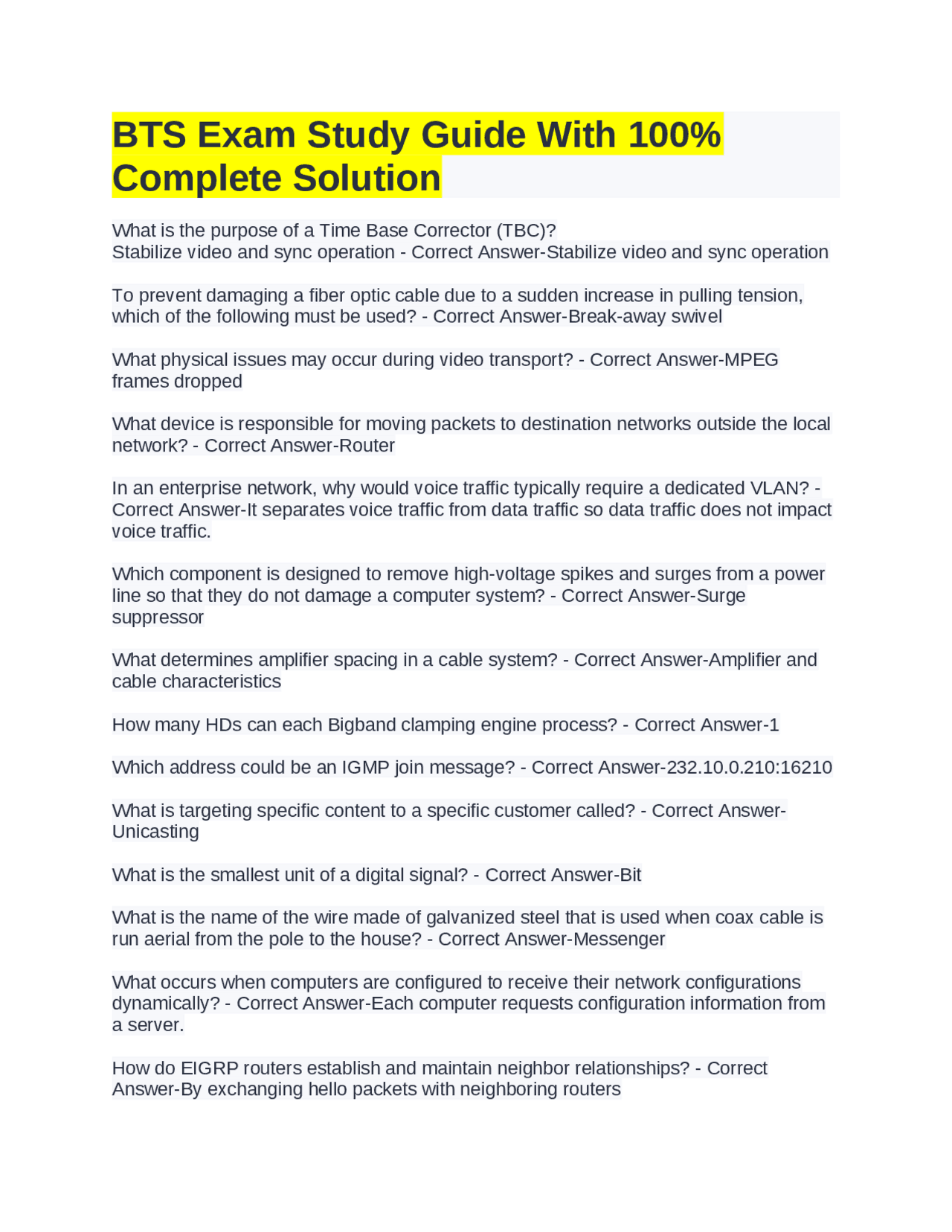 BTS Exam Study Guide With 100% Complete Solution | Exams Advanced ...