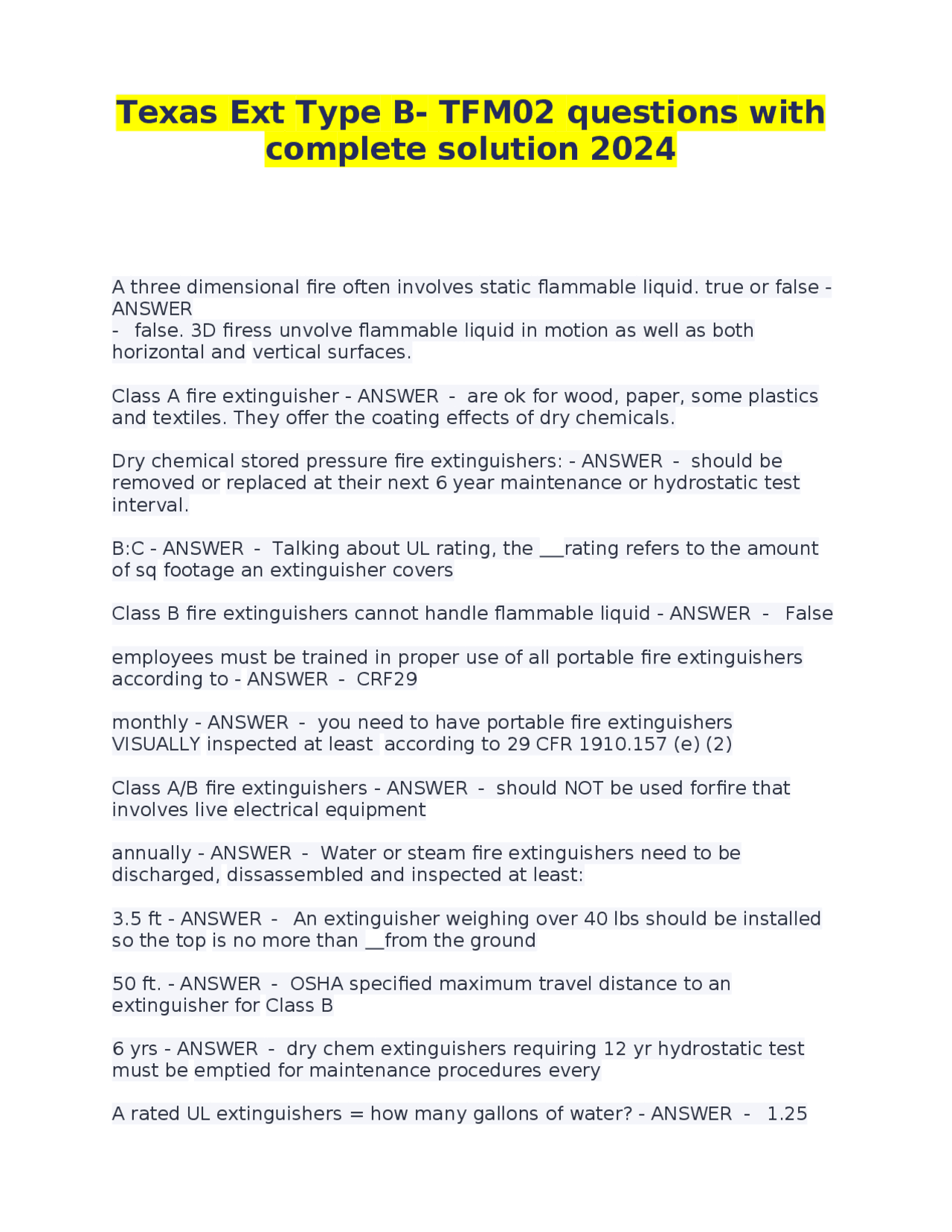 Texas Ext Type B- TFM02 questions with complete solution 2024 | Exams ...