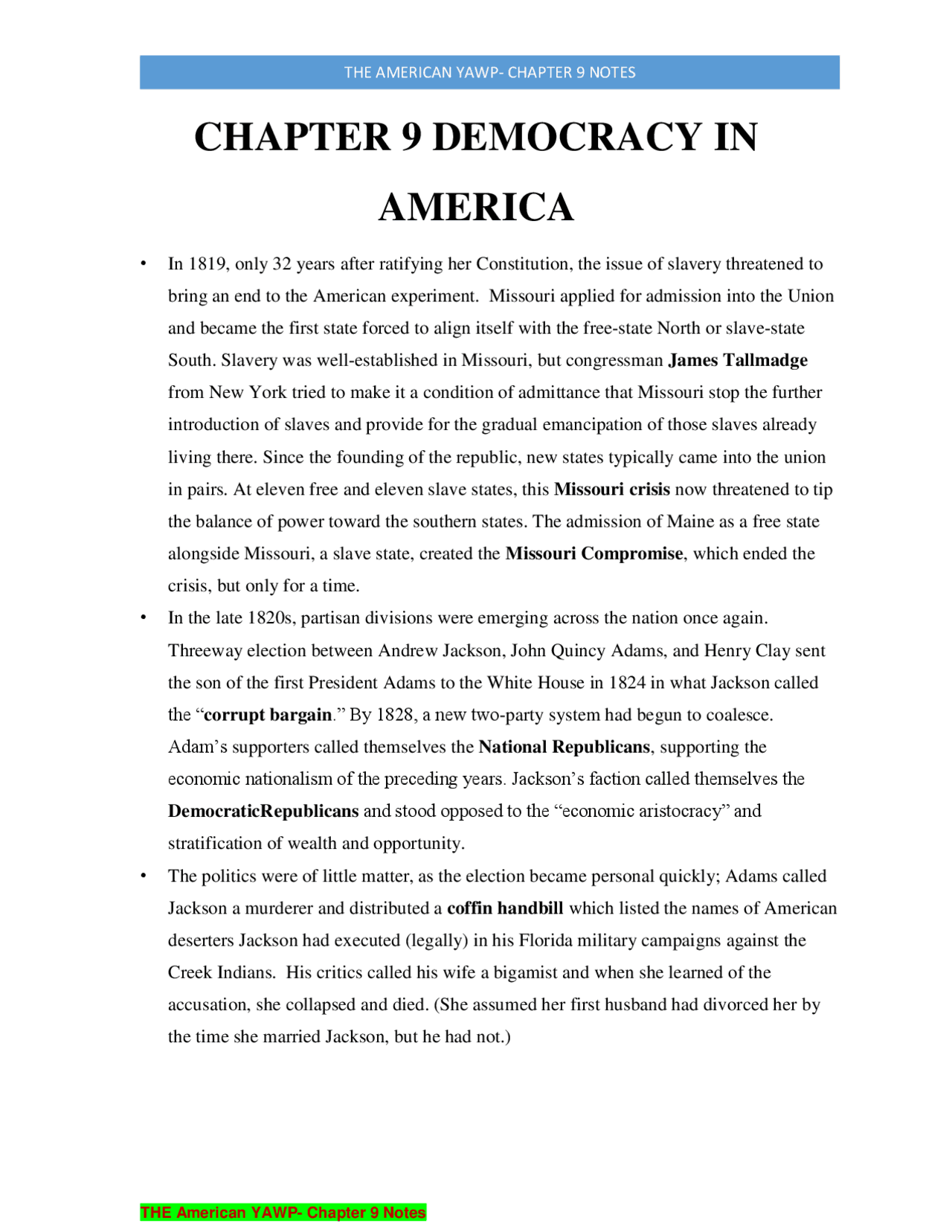 THE American YAWP- Chapter 9 Notes. | Exams History | Docsity