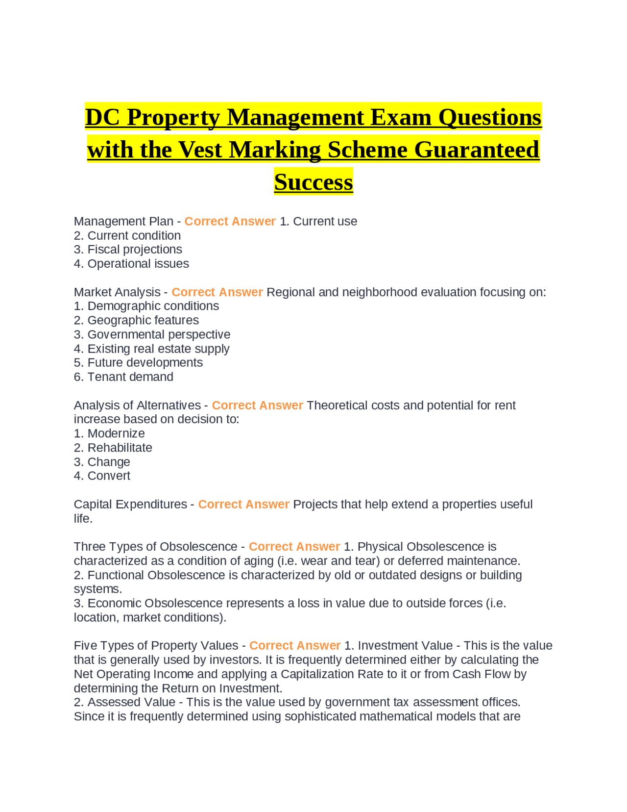 DC Property Management Exam Questions with the Vest Marking Scheme Guaranteed Success | Exams ...