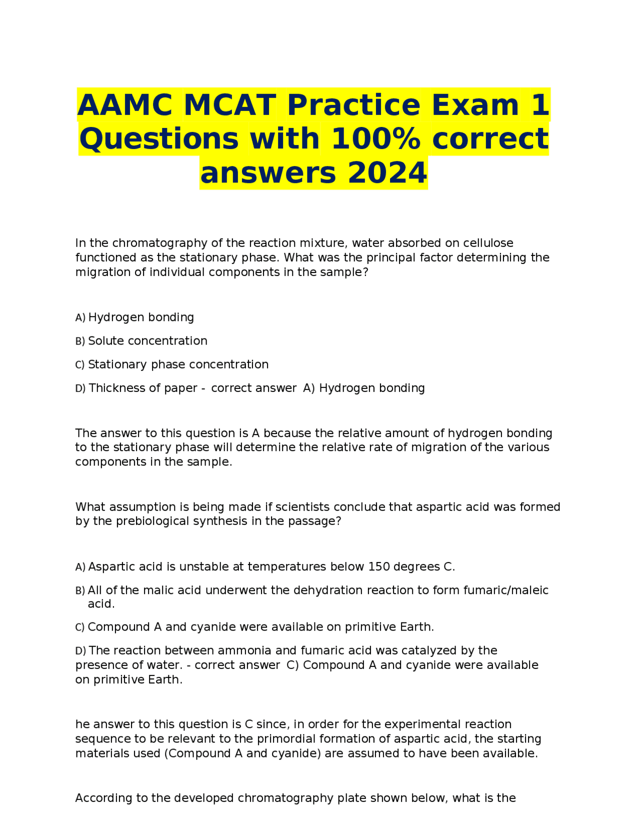 AAMC MCAT Practice Exam 1 Questions with 100% correct answers 2024 ...