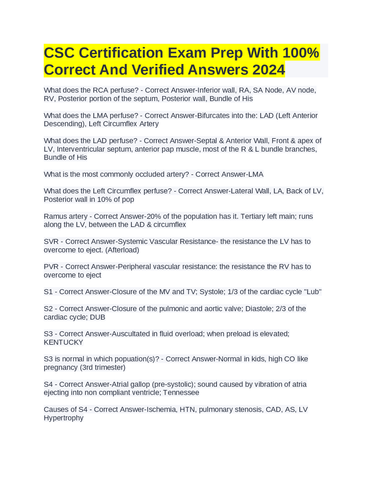 CSC Certification Exam Prep With 100% Correct And Verified Answers 2024 ...