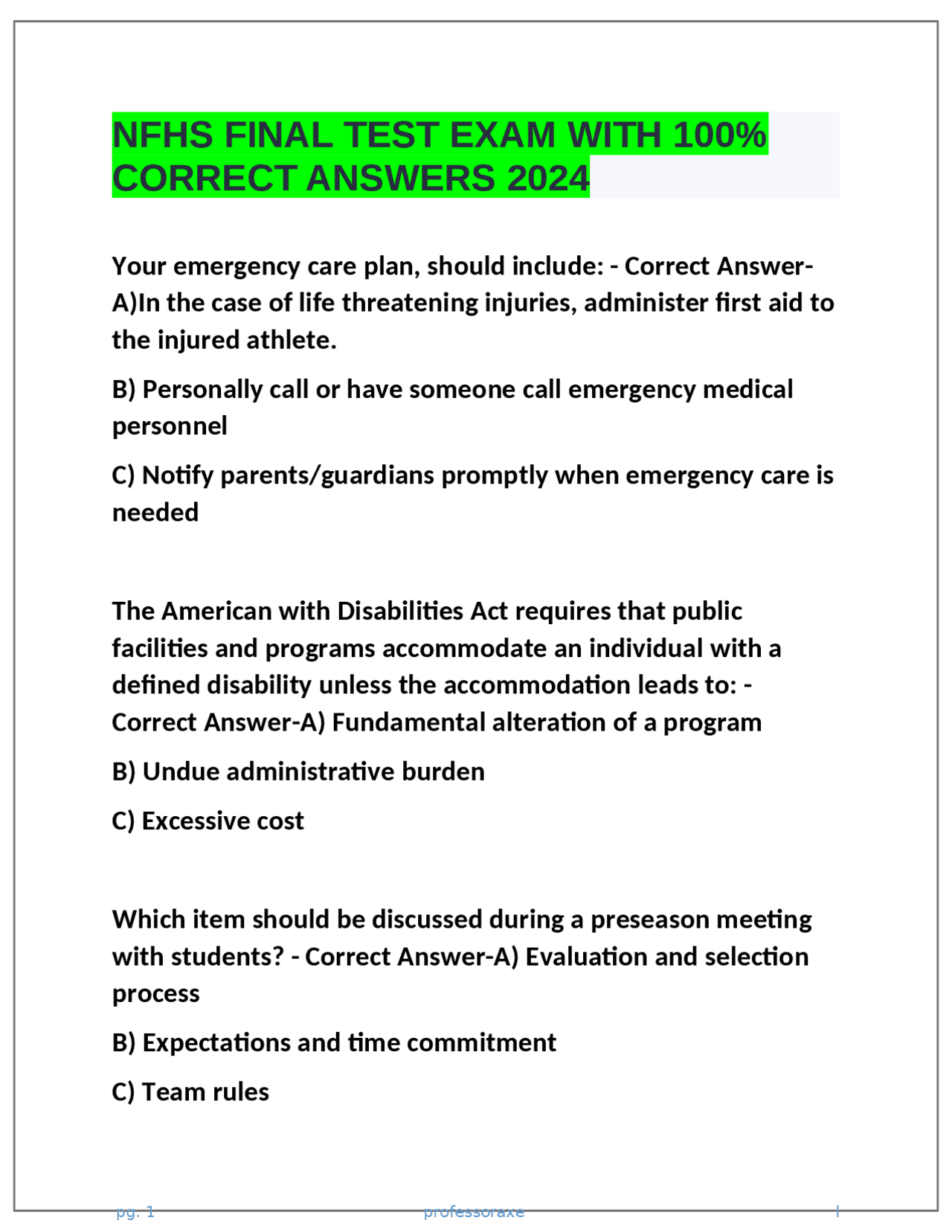 NFHS FINAL TEST EXAM WITH 100% CORRECT ANSWERS 2024 | Exams Advanced ...