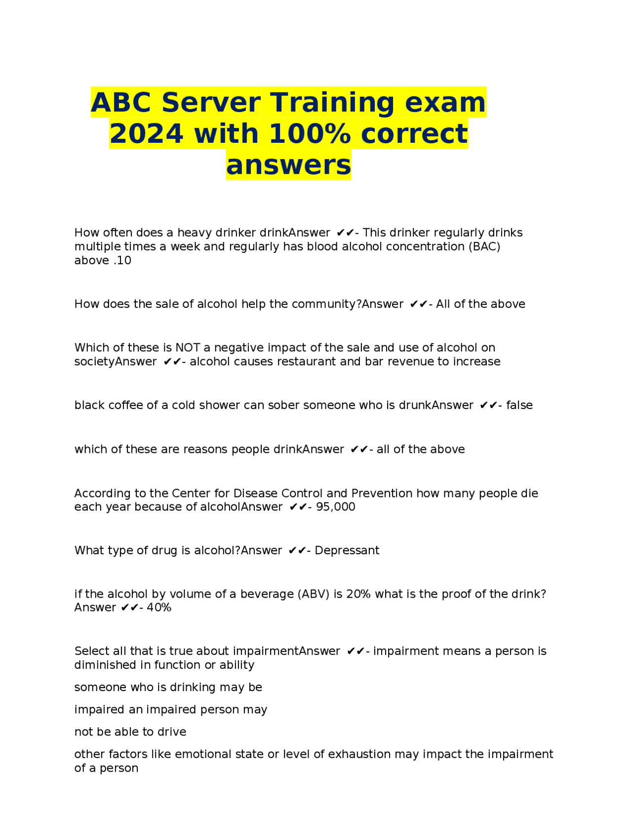 ABC Server Training exam 2024 with 100% correct answers | Exams ...