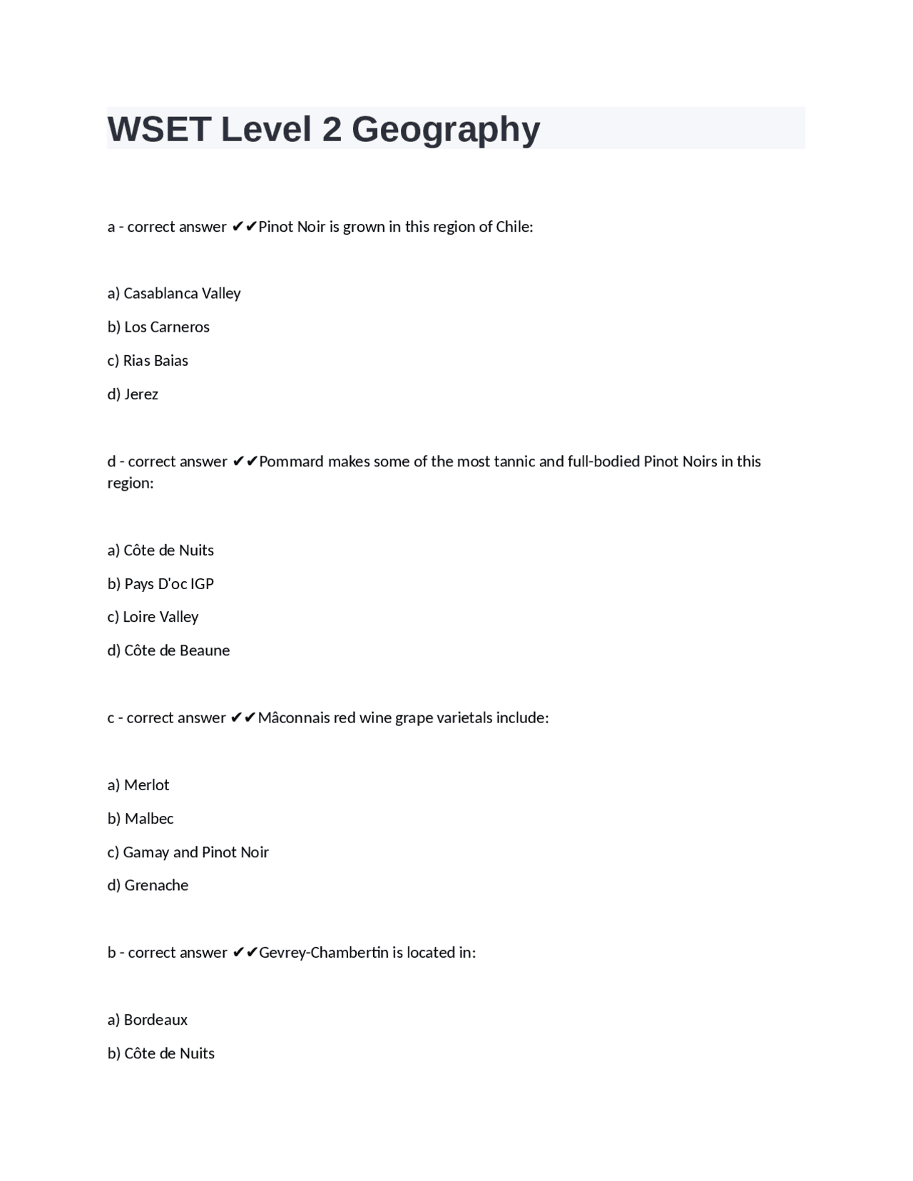 WSET Level 2 Geography fully solved graded A+ passed | Exams Nursing ...