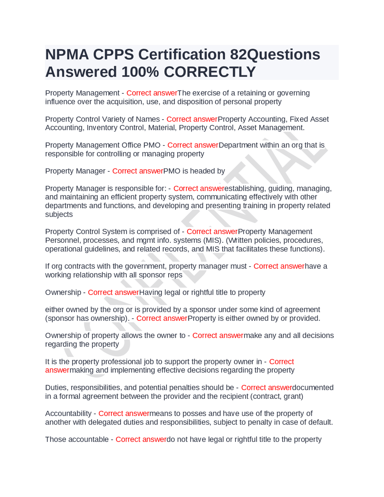 NPMA CPPS Certification 82Questions Answered 100% CORRECTLY | Exams Nursing | Docsity