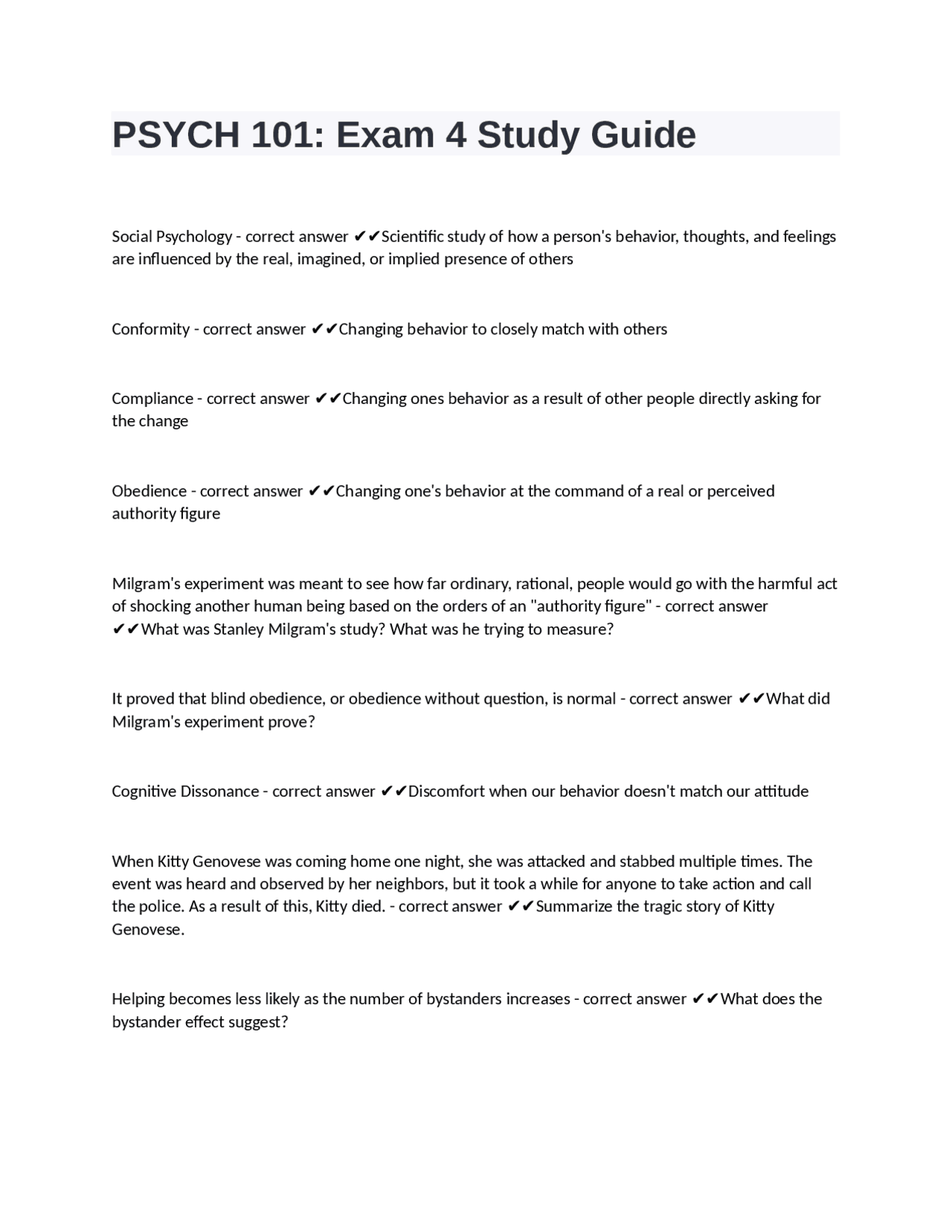 PSYCH 101: Exam 4 Study Guide correctly answered to pass | Exams ...