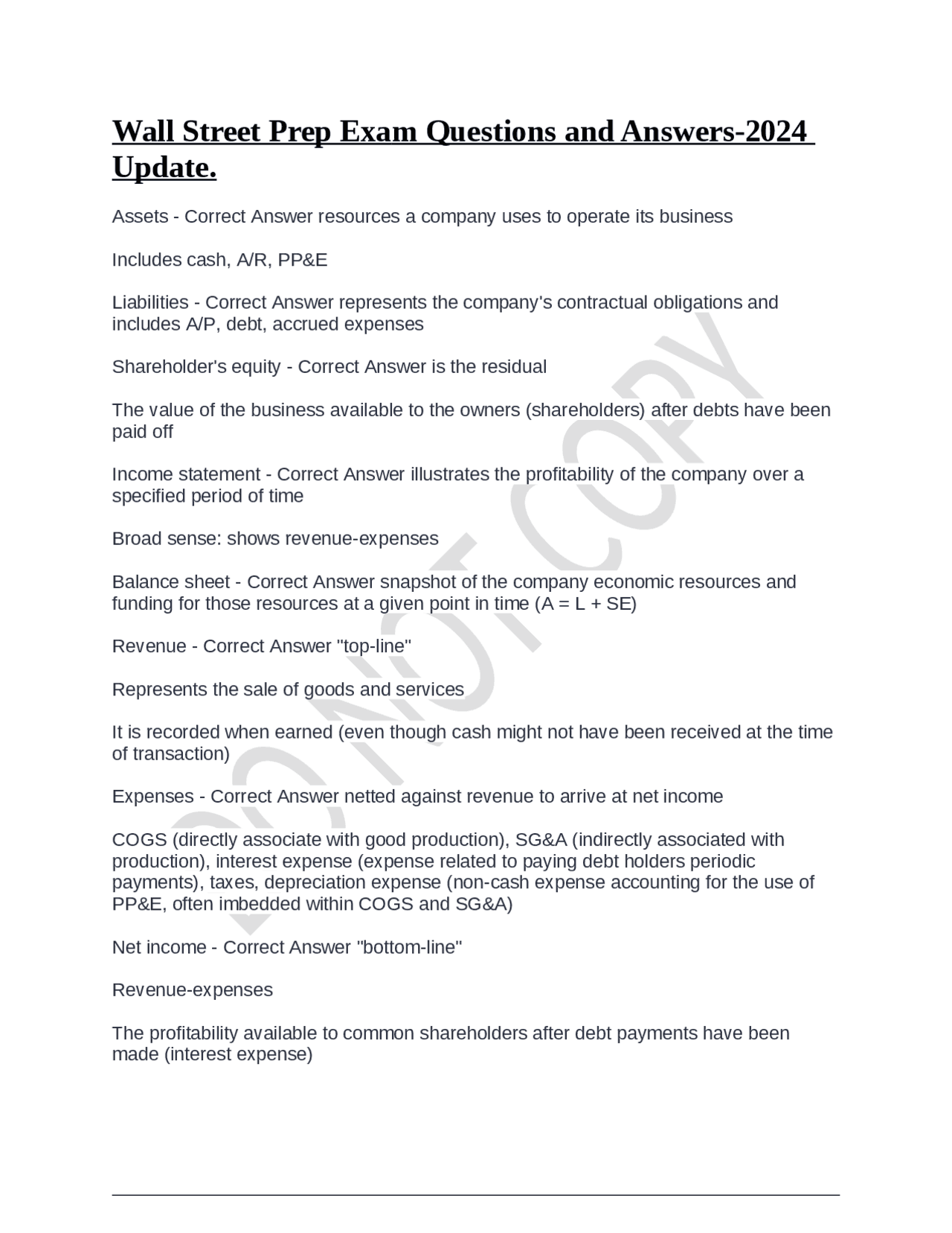 Wall Street Prep Exam Questions and Answers-2024 Update. | Exams ...