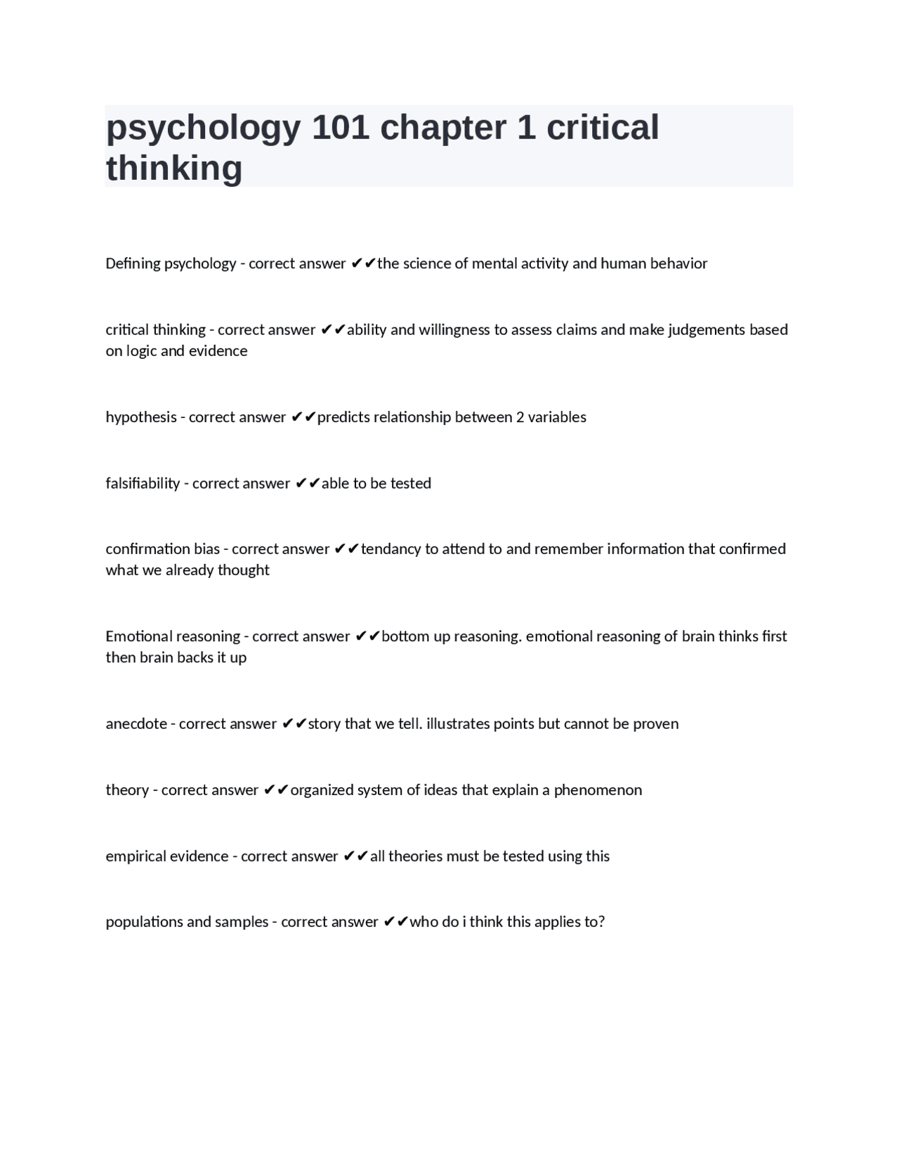 psychology 101 chapter 1 critical thinking fully solved | Exams Nursing ...