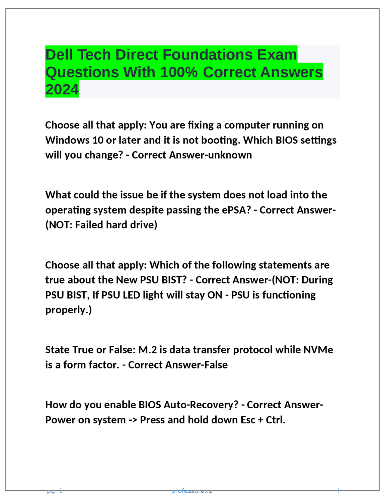 Dell Tech Direct Foundations Exam Questions With 100% Correct Answers ...