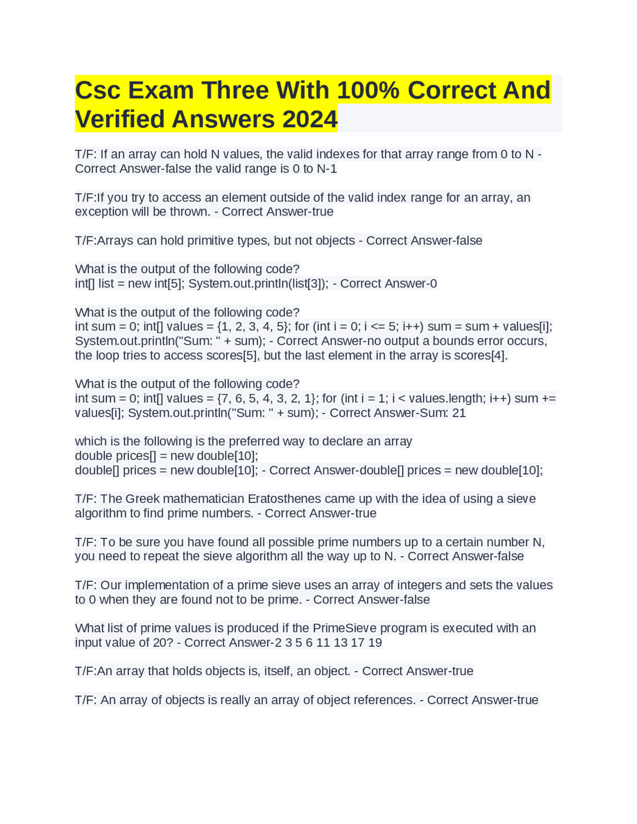 Csc Exam Three With 100% Correct And Verified Answers 2024 | Exams ...