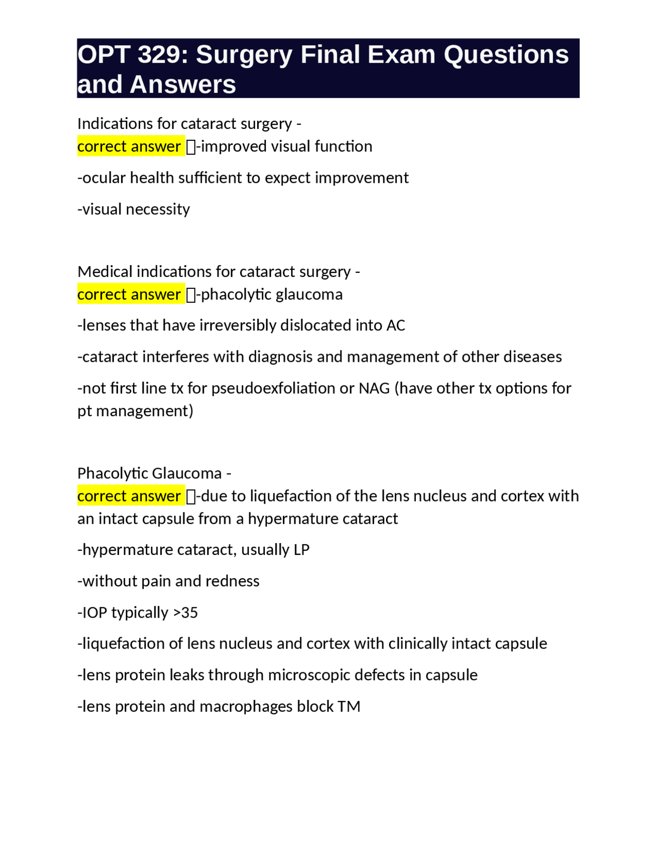OPT 329: Surgery Final Exam Questions and Answers | Exams General ...