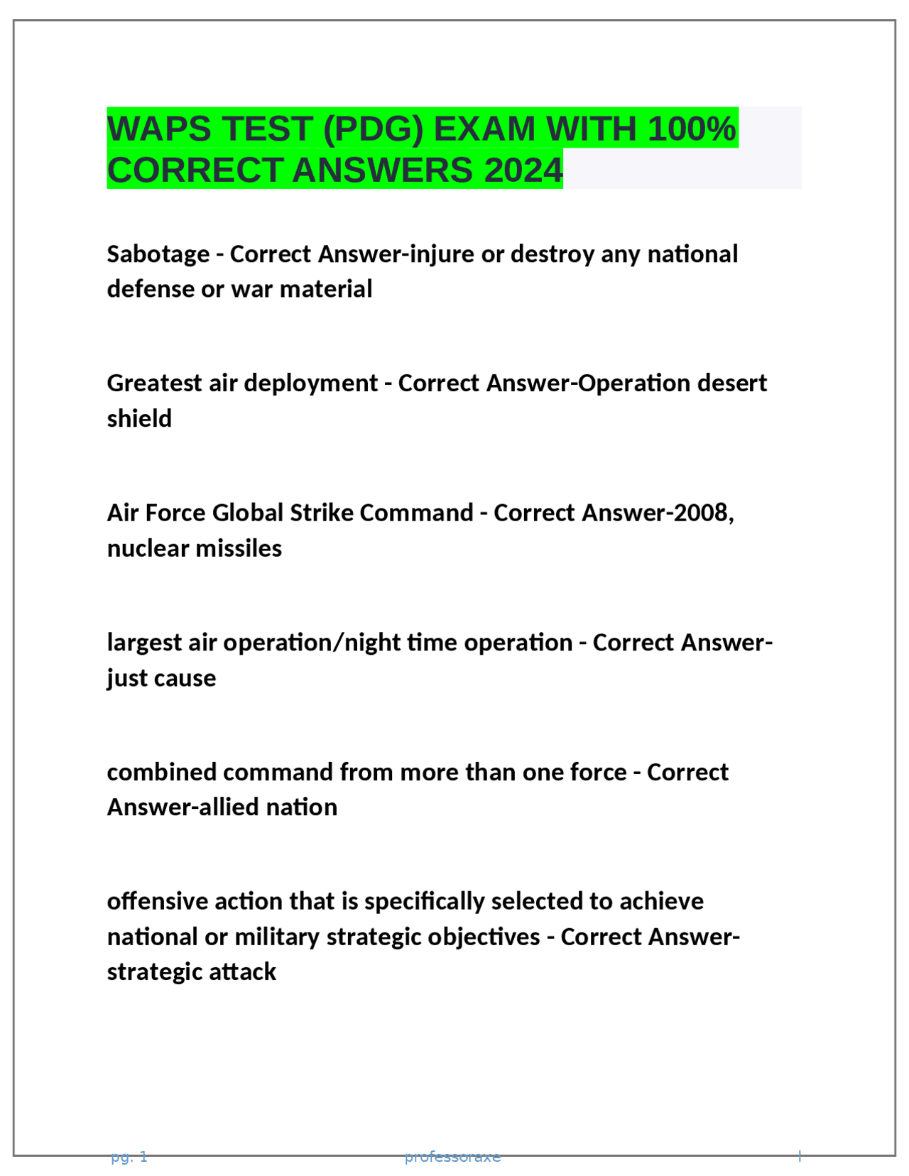 WAPS TEST (PDG) EXAM WITH 100% CORRECT ANSWERS 2024 | Exams Advanced ...