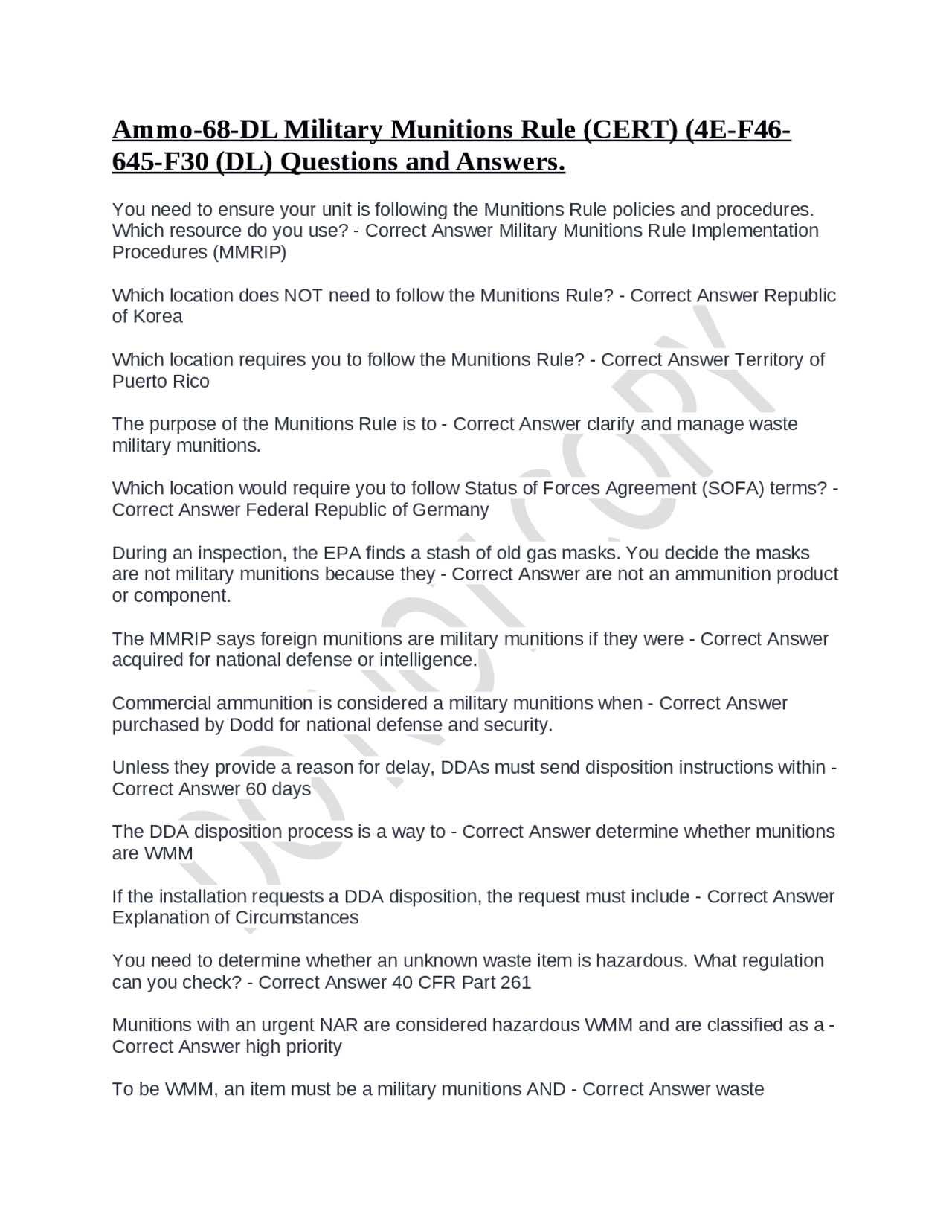 Ammo-68-DL Military Munitions Rule (CERT) (4E-F46-645-F30 (DL ...