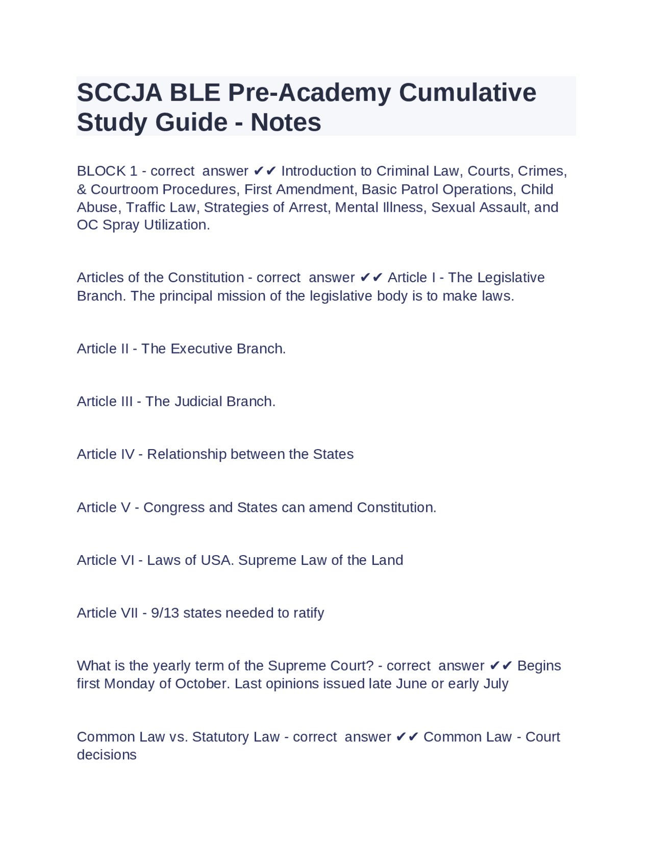 SCCJA BLE Pre-Academy Cumulative Study Guide - | Exams Science ...