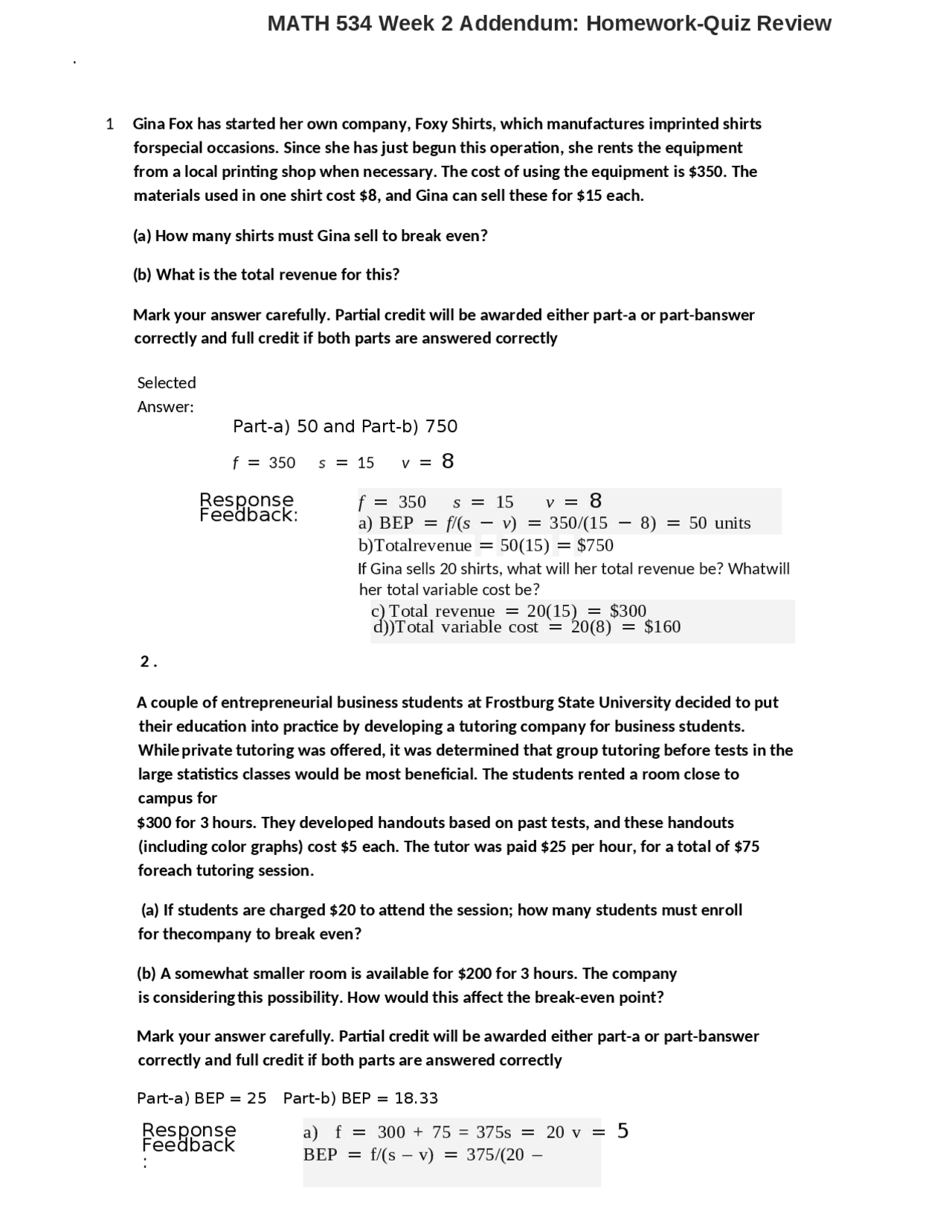 MATH 534 Week 2 Addendum Homework-Quiz Review.docx | Exams Nursing ...