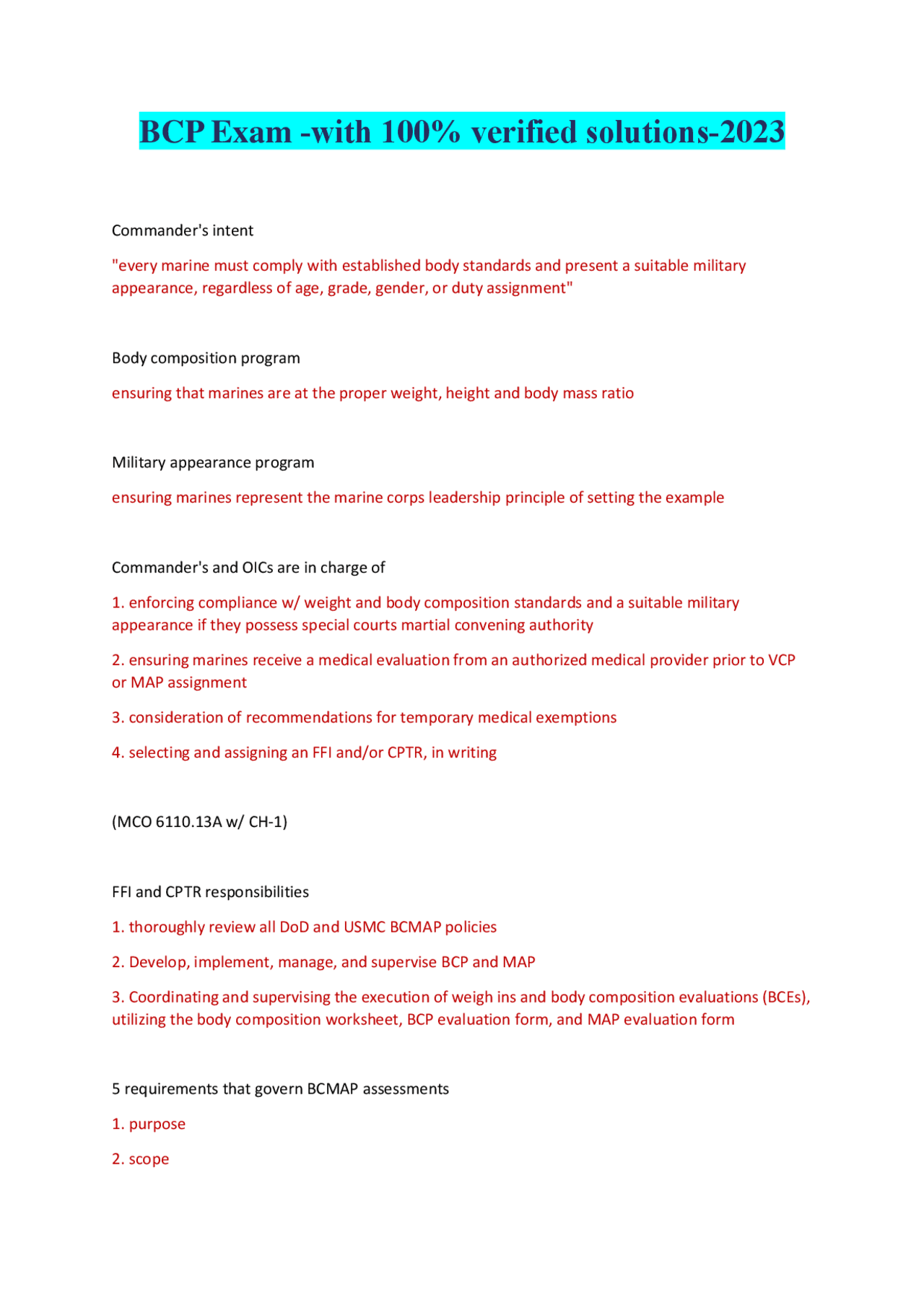 BCP Exam -with 100% verified solutions-2023 | Exams Public Health | Docsity
