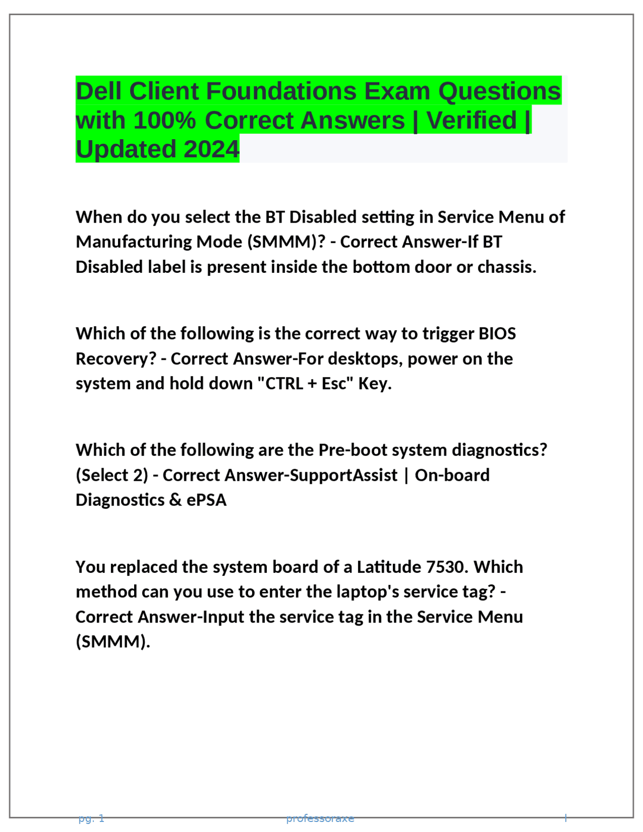 Dell Client Foundations Exam Questions with 100% Correct Answers ...