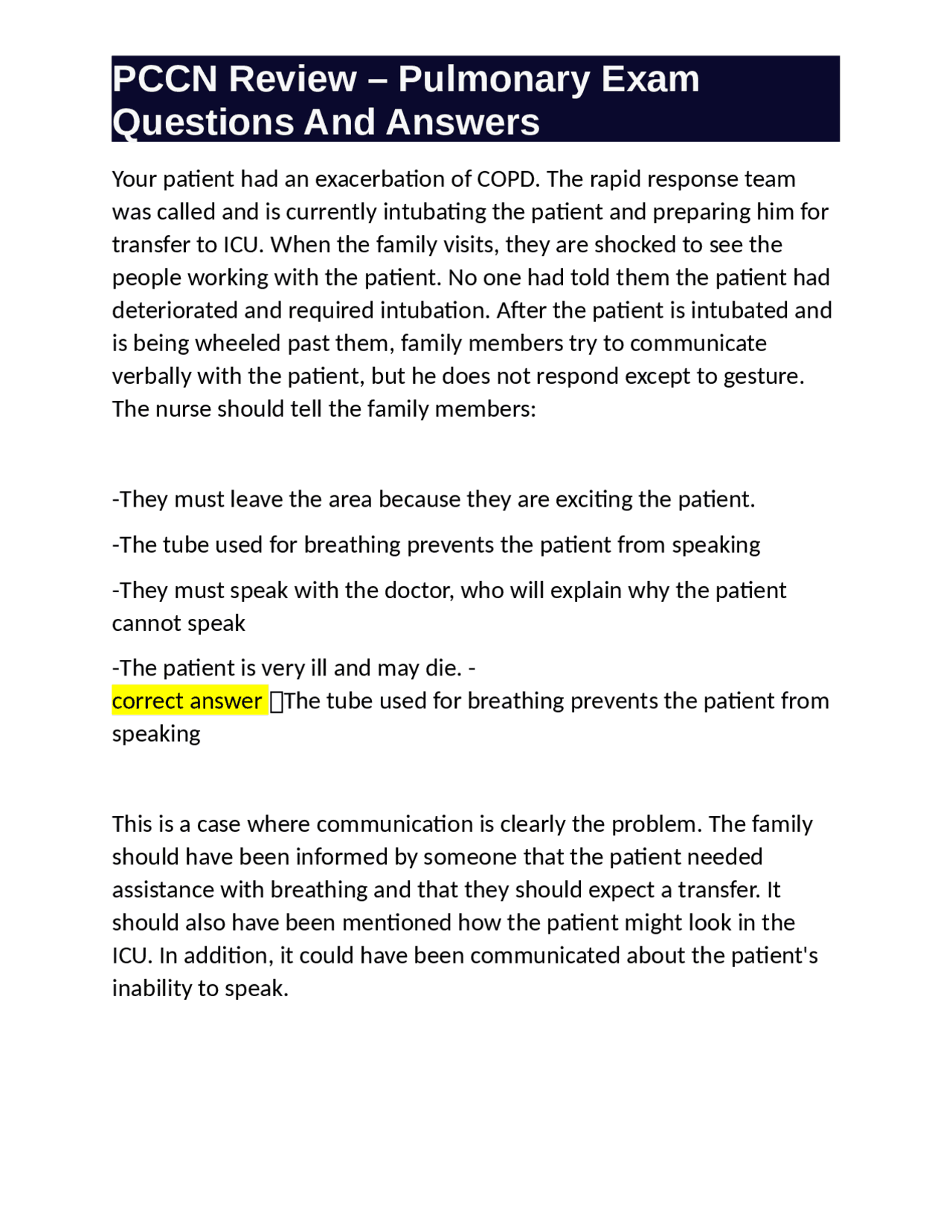 PCCN Review – Pulmonary Exam Questions And Answers | Exams Medicine ...