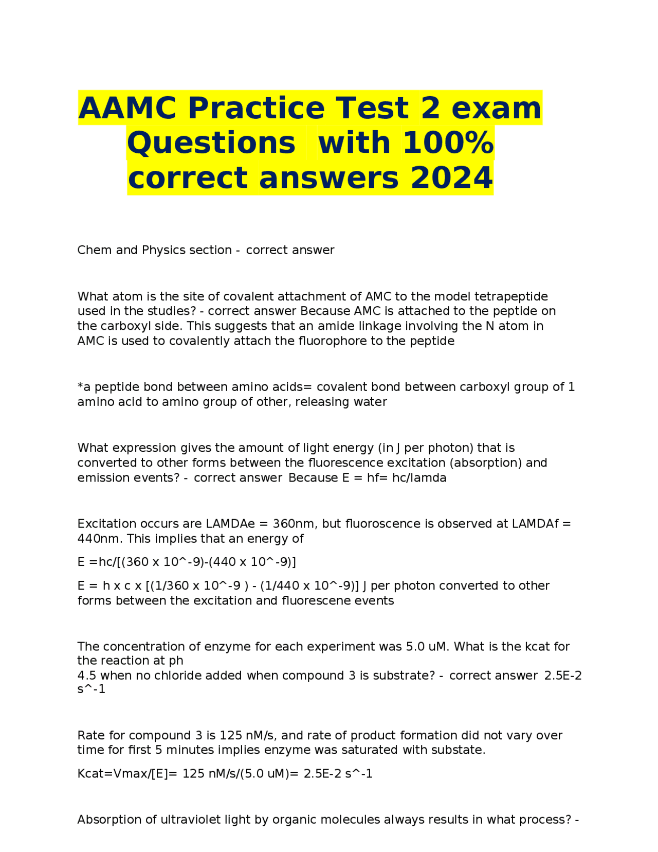 AAMC Practice Test 2 exam Questions with 100% correct answers 2024 ...