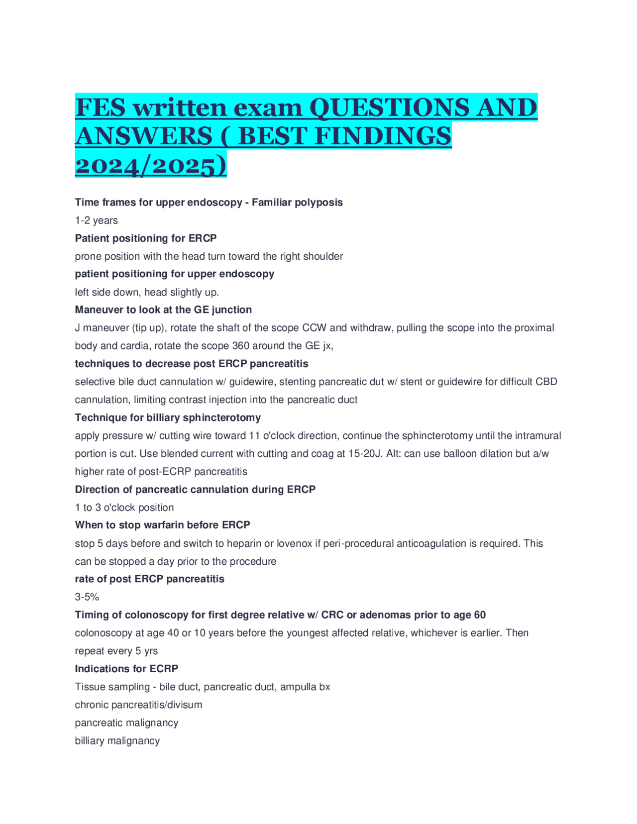 FES written exam QUESTIONS AND ANSWERS ( BEST FINDINGS 2024/2025 ...