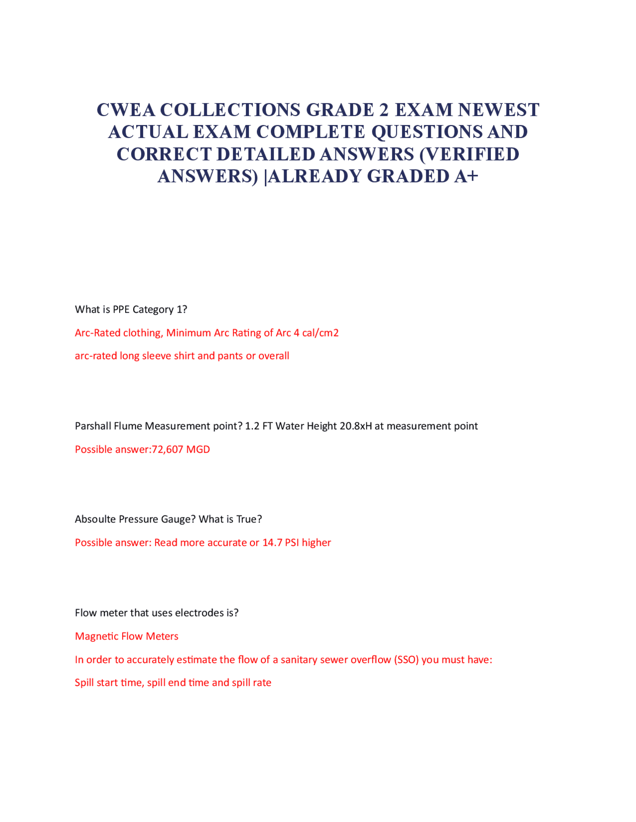 CWEA COLLECTIONS GRADE 2 EXAM NEWEST ACTUAL EXAM COMPLETE QUESTIONS ...
