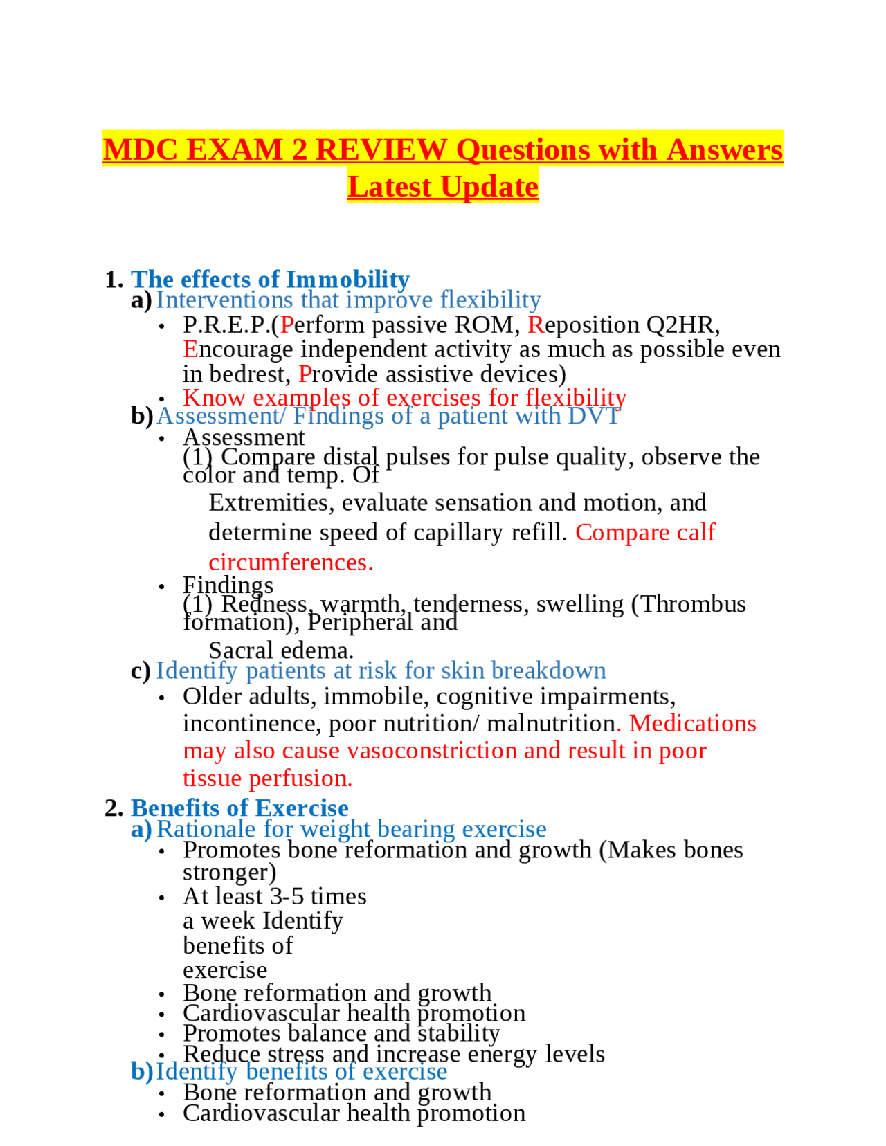 MDC EXAM 2 REVIEW Questions with Answers Latest Update | Exams Nursing ...