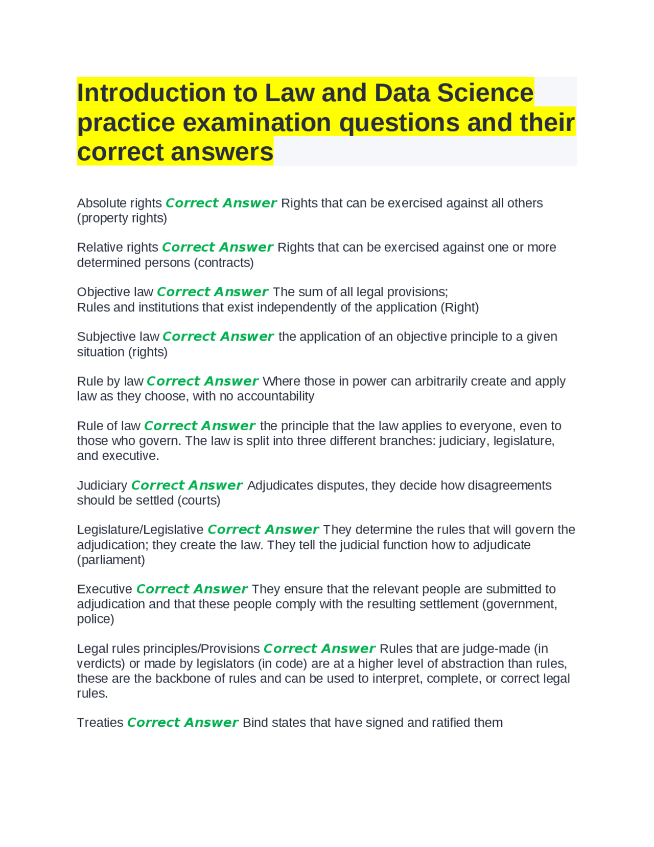 Introduction to Law and Data Science practice examination questions and ...