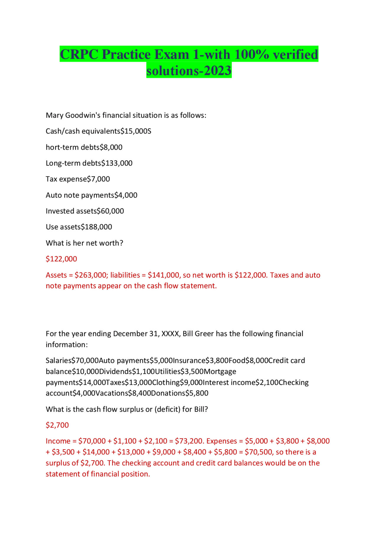 Crpc Practice Exam 1 With 100 Verified Solutions 2023 Exams Business Economics Docsity