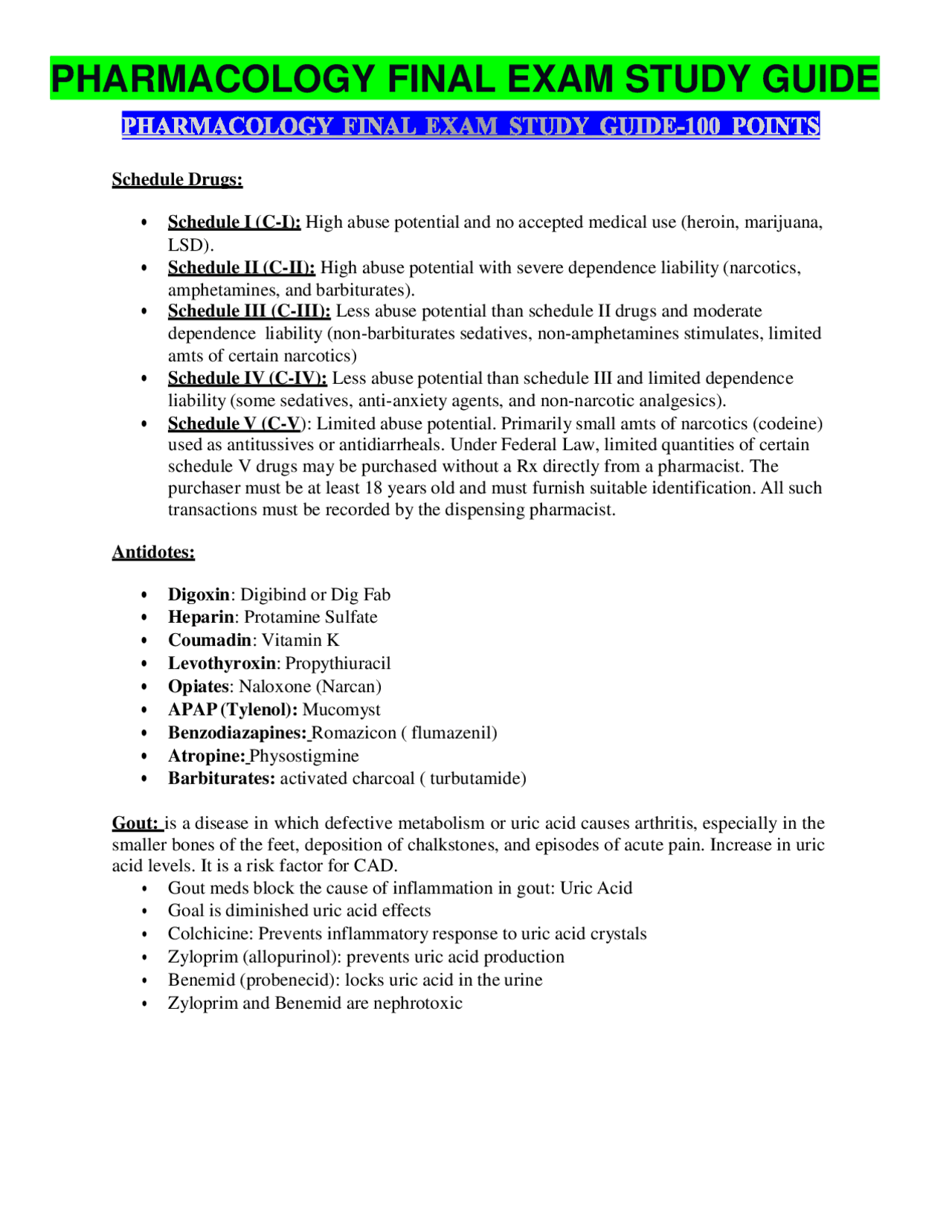 PHARMACOLOGY FINAL EXAM STUDY GUIDE latest 2023 | Study Guides ...