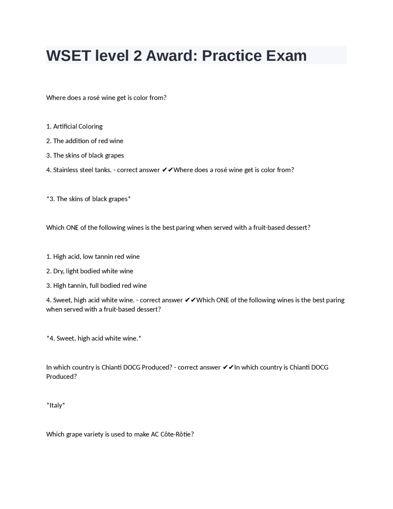 WSET level 2 Award: Practice Exam with 100% correct answers | Exams ...