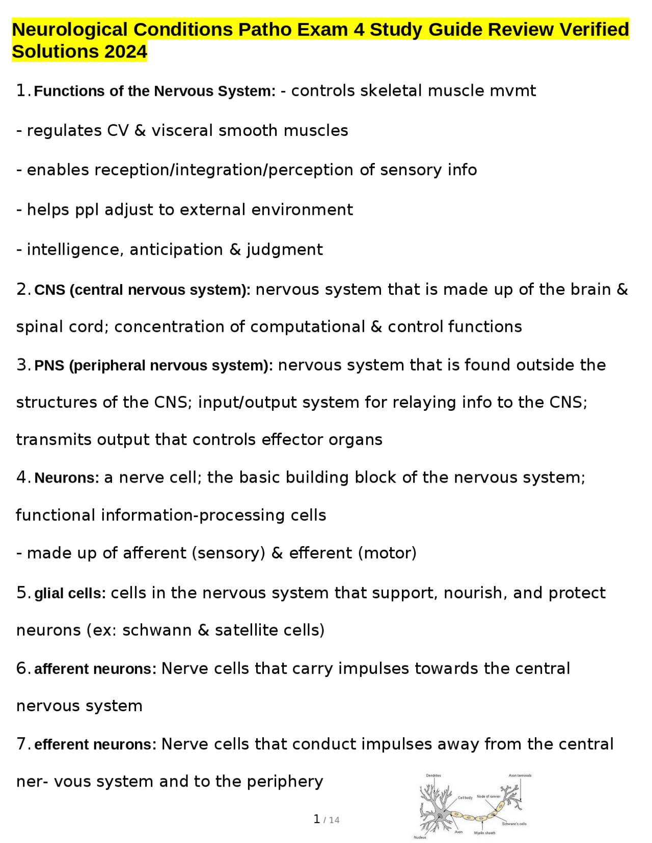 Neurological Conditions Patho Exam 4 Study Guide Review Verified ...